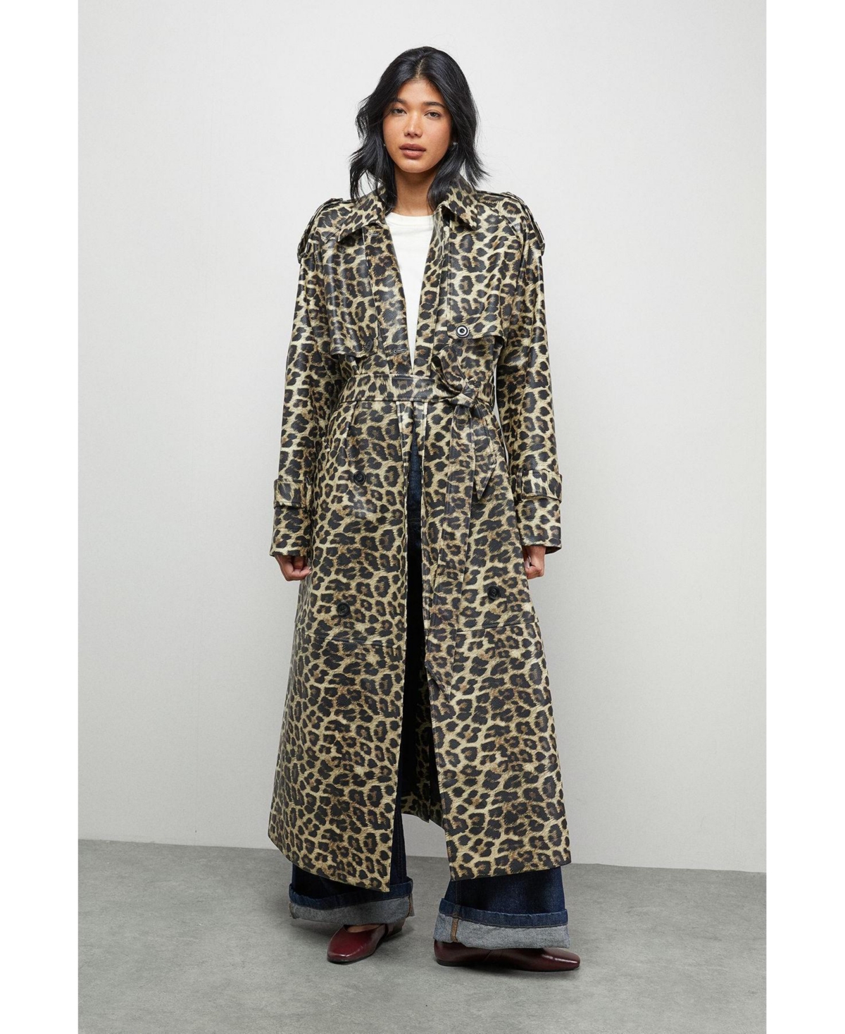Click here for Warehouse Womens Pu Leopard Print Trench Coat - Le... prices