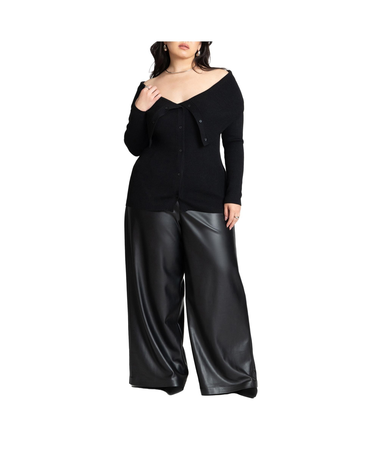 Click here for Eloquii Womens Wide Leg Faux Leather Pant - Black... prices