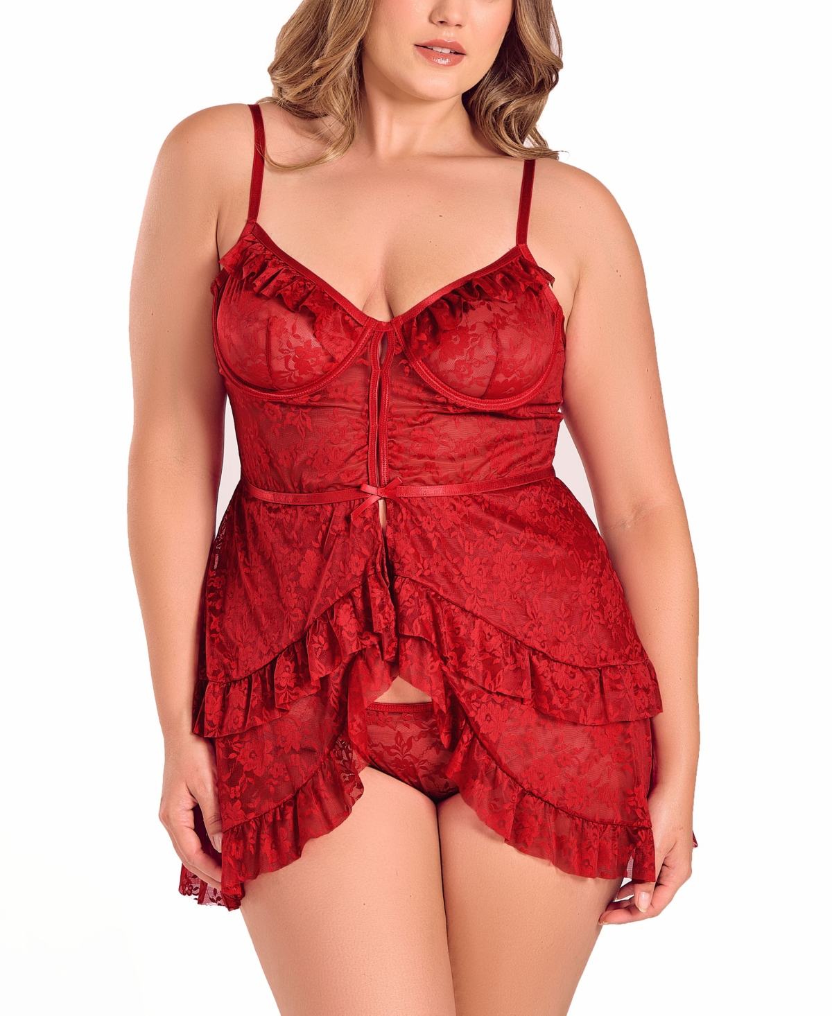 Click here for iCollection Plus Size Multi Ruffled Lace Babydoll... prices