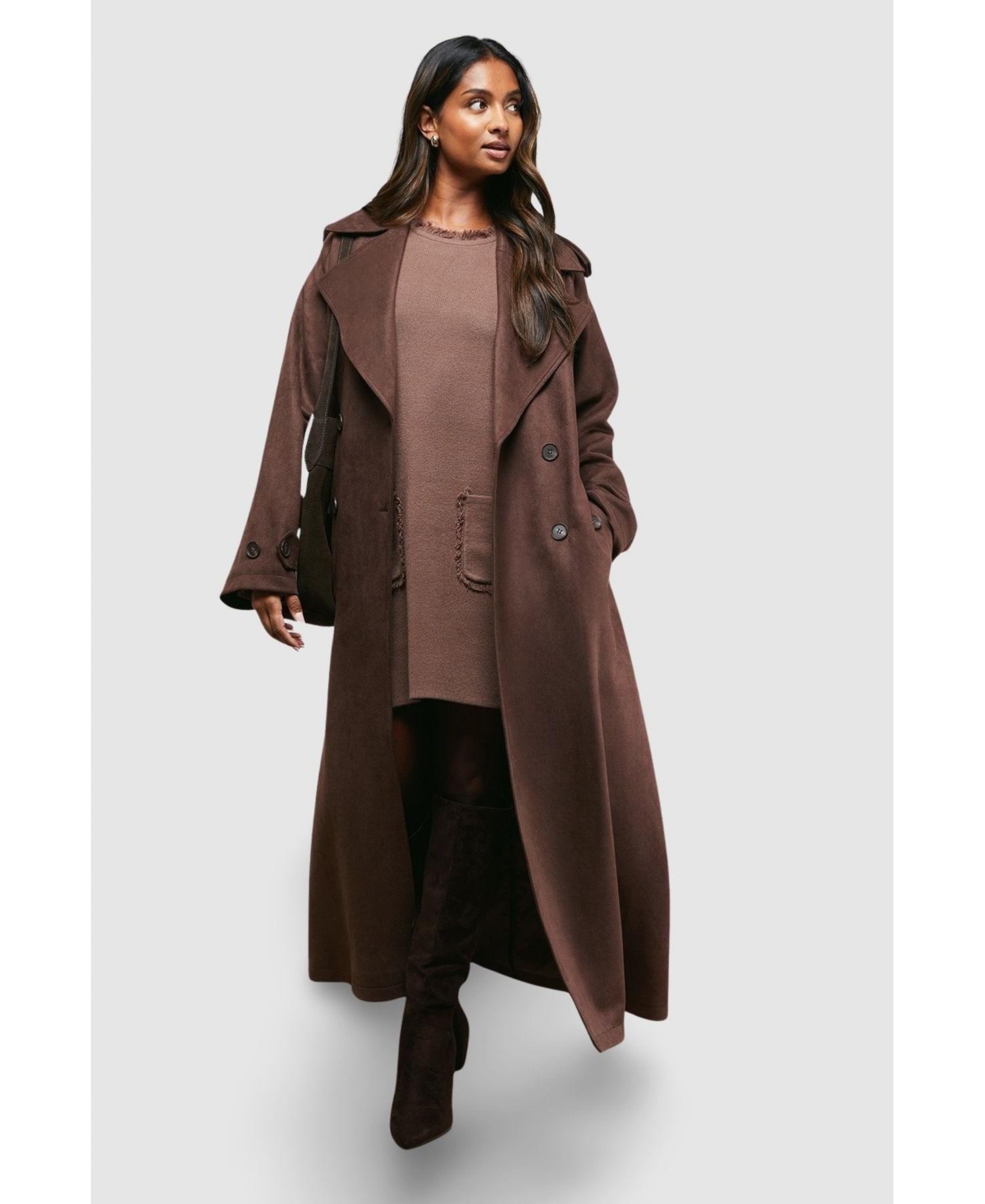 Click here for Oasis Womens Cuff Detail Belted Coat - Chocolate prices