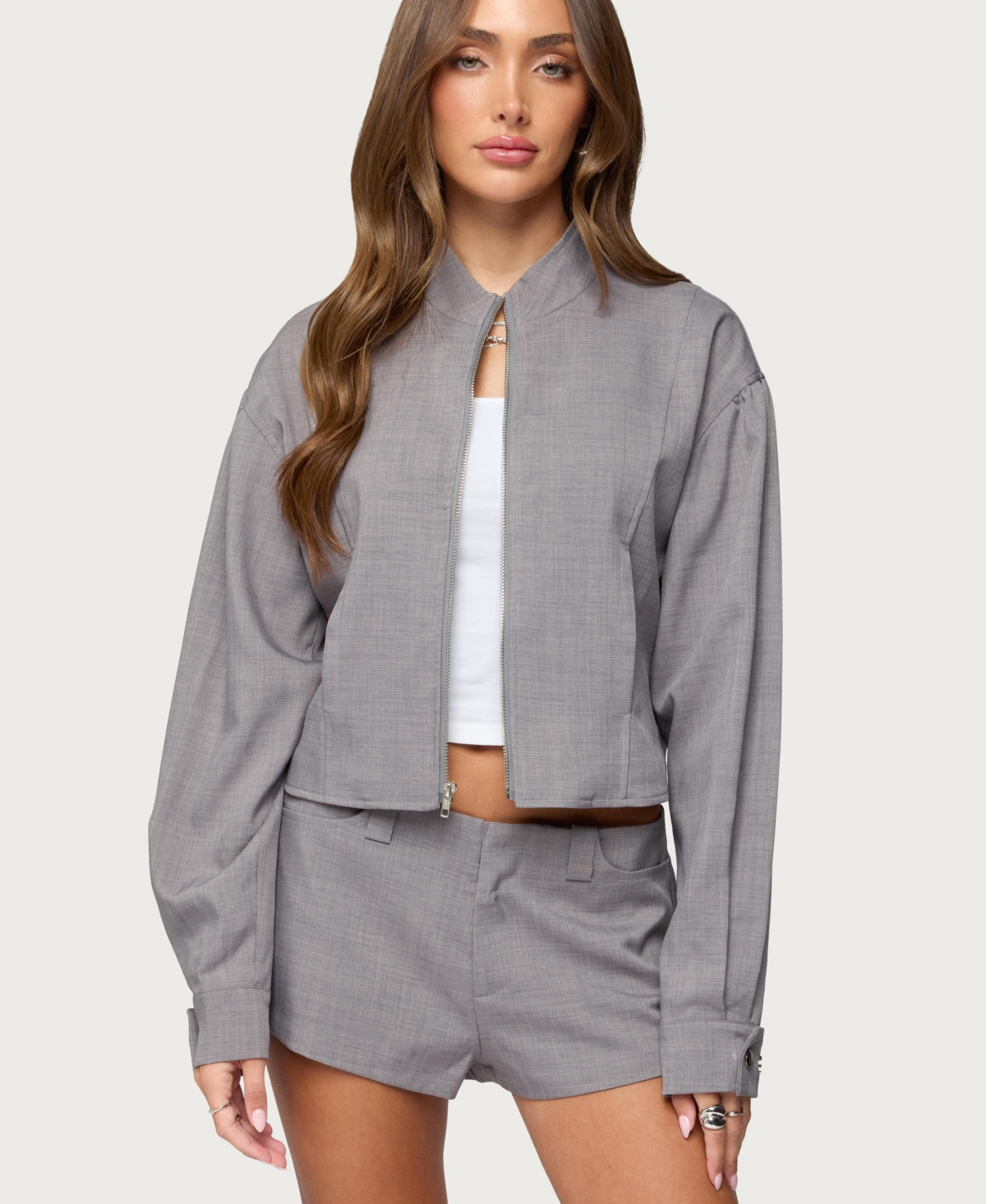 Click here for Edikted Womens Roshelle High Neck Jacket - Light-g... prices