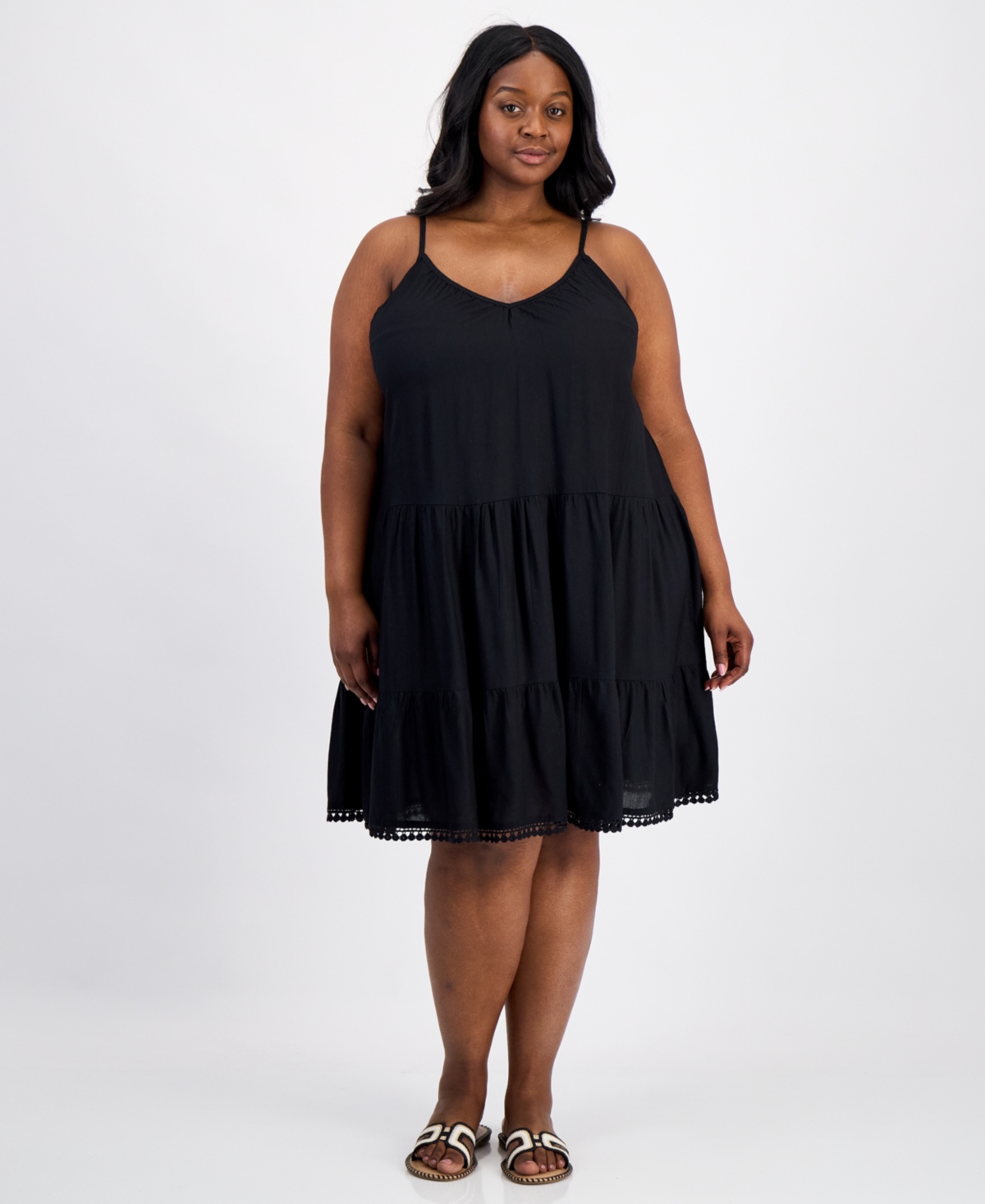 Click here for Raviya Plus Size Tiered Short Swim Dress - Black prices