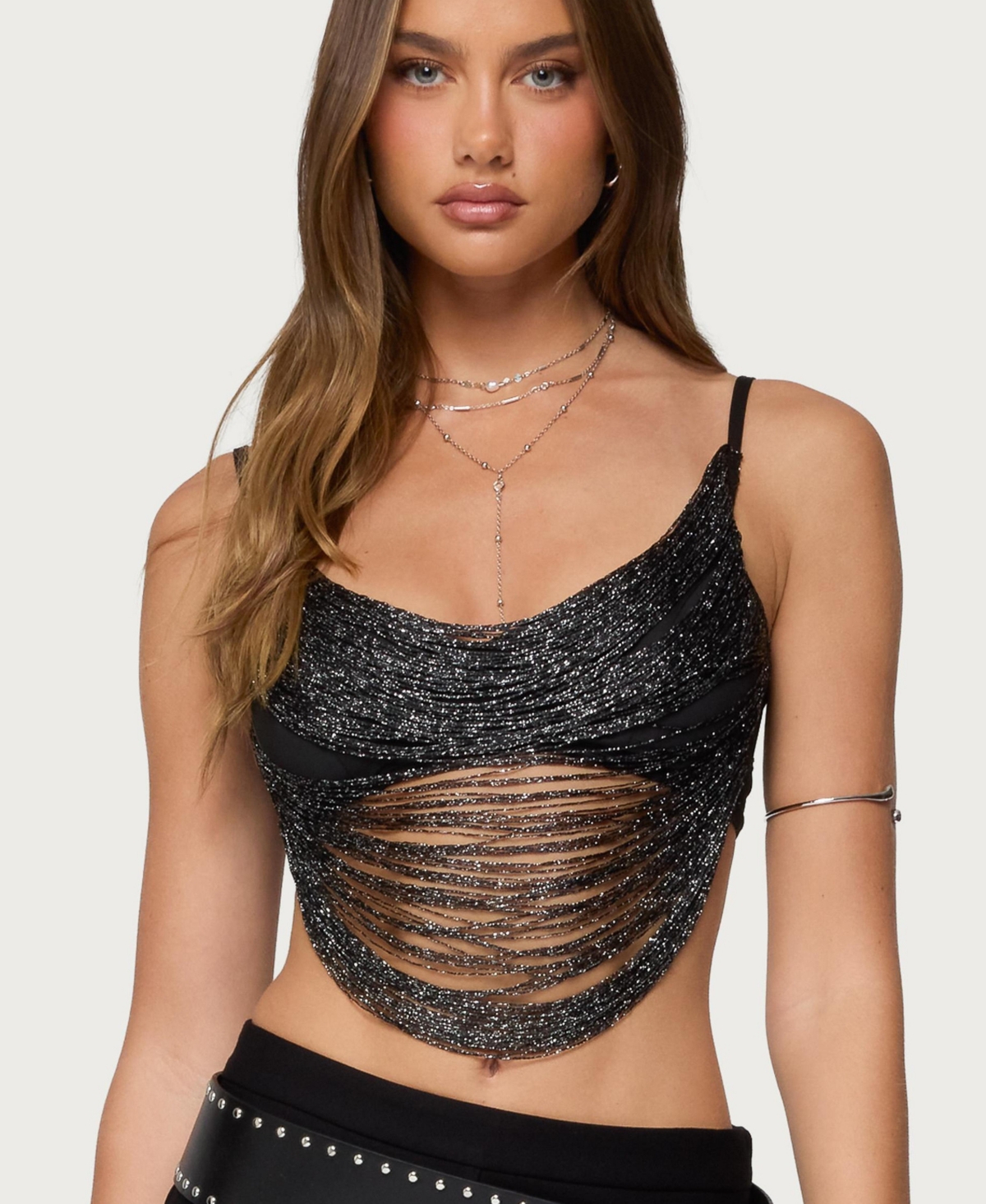 Click here for Edikted Womens Ora Metallic Fringed Bra Top - Blac... prices