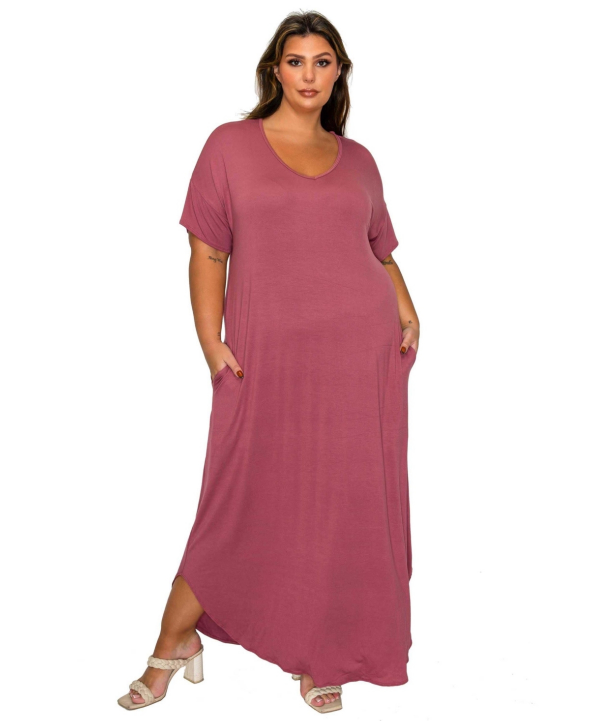 Click here for L I V D Plus Size Scarlett Maxi Pocket Dress - Mau... prices