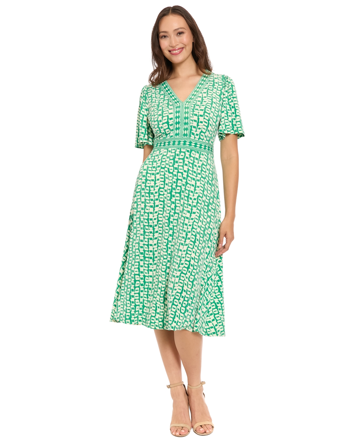 Click here for London Times Womens Framed V-Neck Flutter-Sleeve F... prices