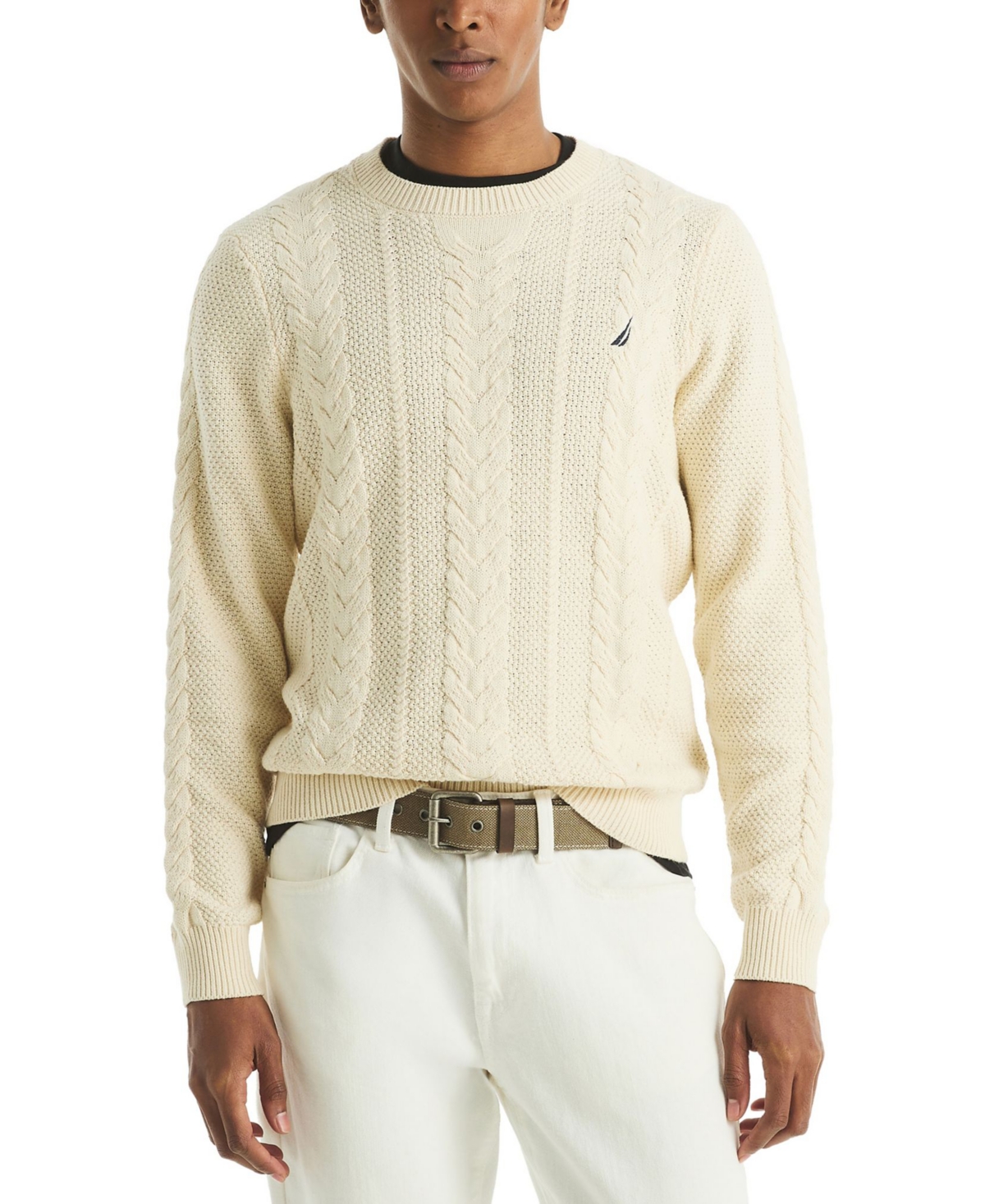 Click here for Nautica Mens Cable-Knit Crewneck Sweater - Natural prices