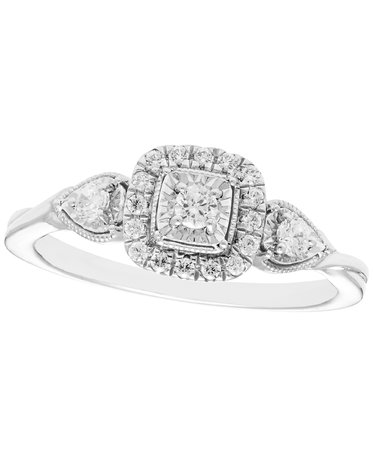 Click here for Macys Diamond 3-Stone Halo Ring (1/4 ct. t.w.) in... prices