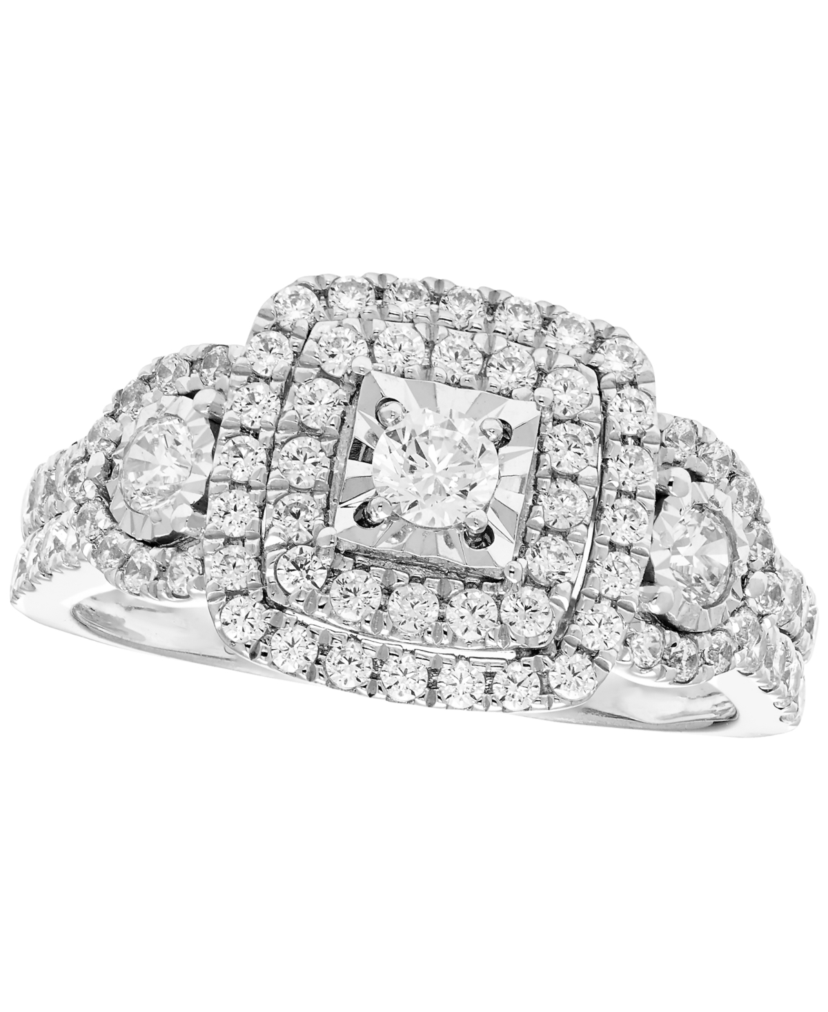 Click here for Macys Diamond 3-Stone Halo Ring (1 ct. t.w.) in 10... prices