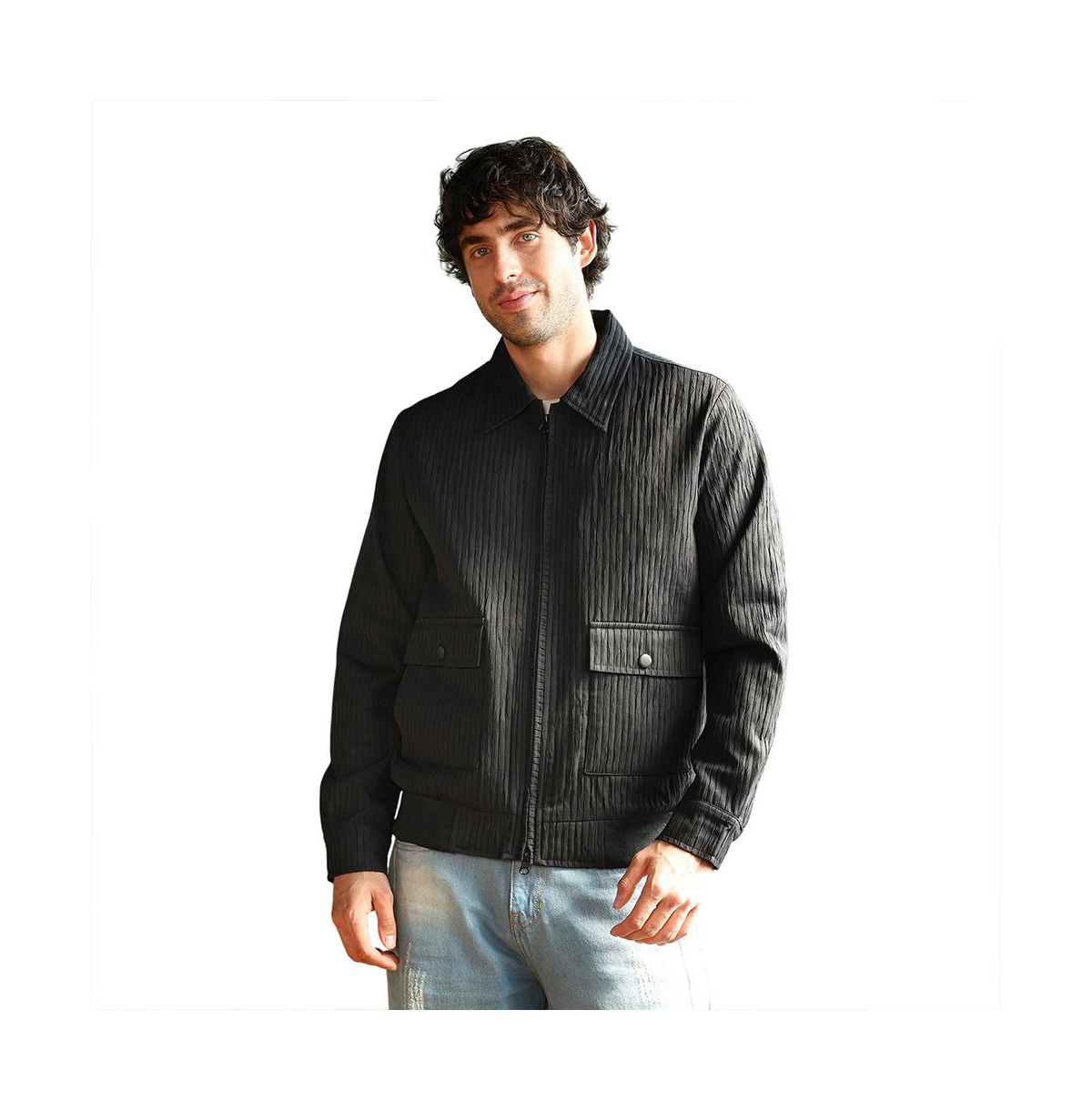Click here for Campus Sutra Mens Midnight Black Zip-Front Crease-... prices