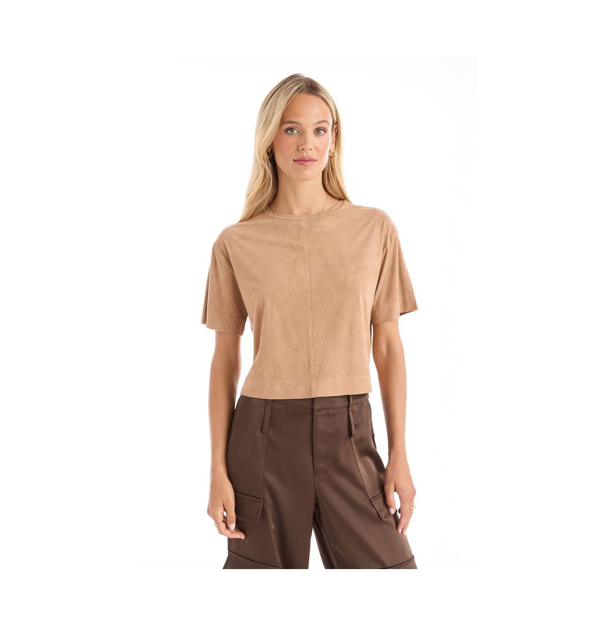 Click here for The Noli Shop Womens Naya Suede T-Shirt - Cafe - C... prices