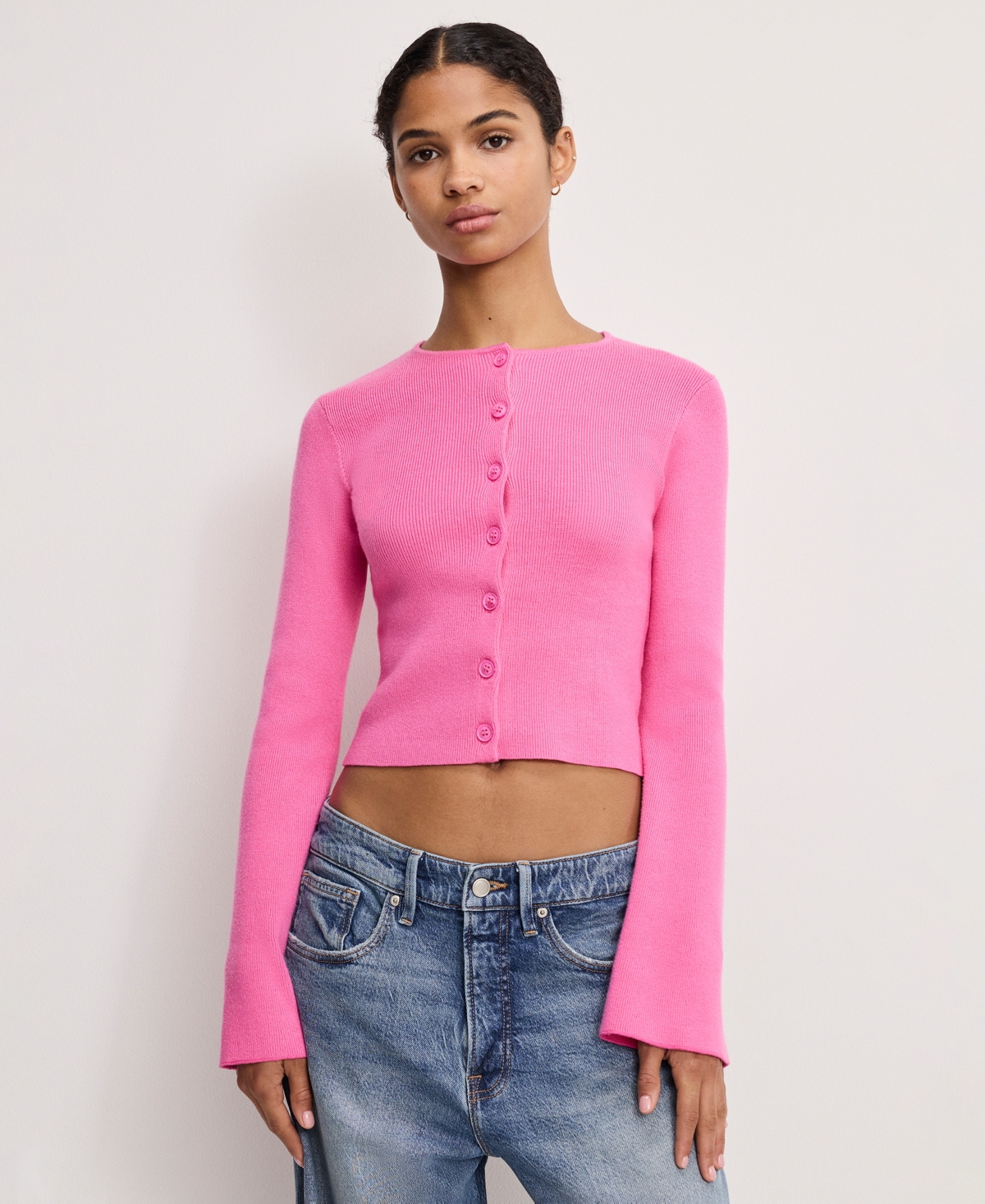 Click here for Good American Womens Bell Sleeve Knit Cardigan Swe... prices