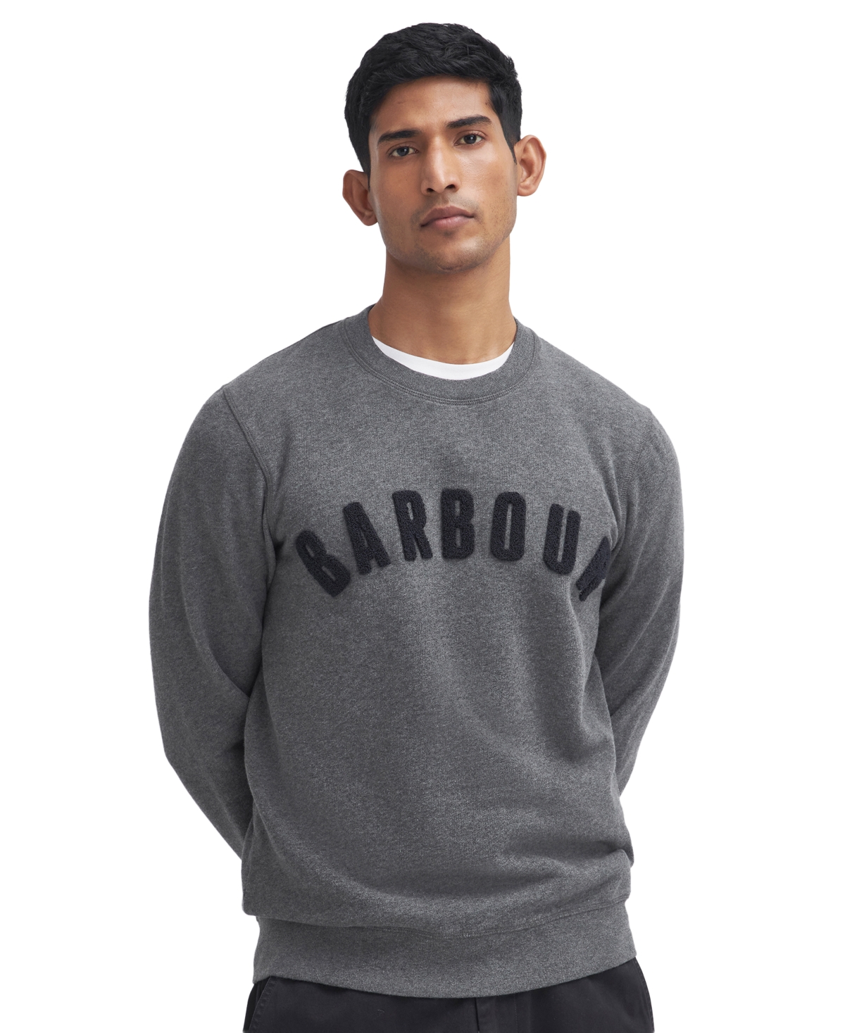 Barbour Mens Logo Applique Detail Crewneck Sweatshirt - Mid Gray Marl