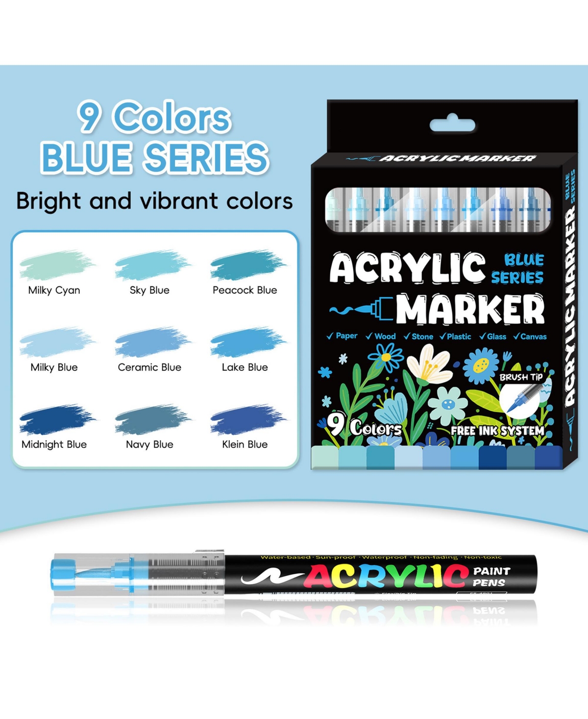 Click here for Htutwoo 9 Colors Blue Series Acrylic Markers  Soft... prices