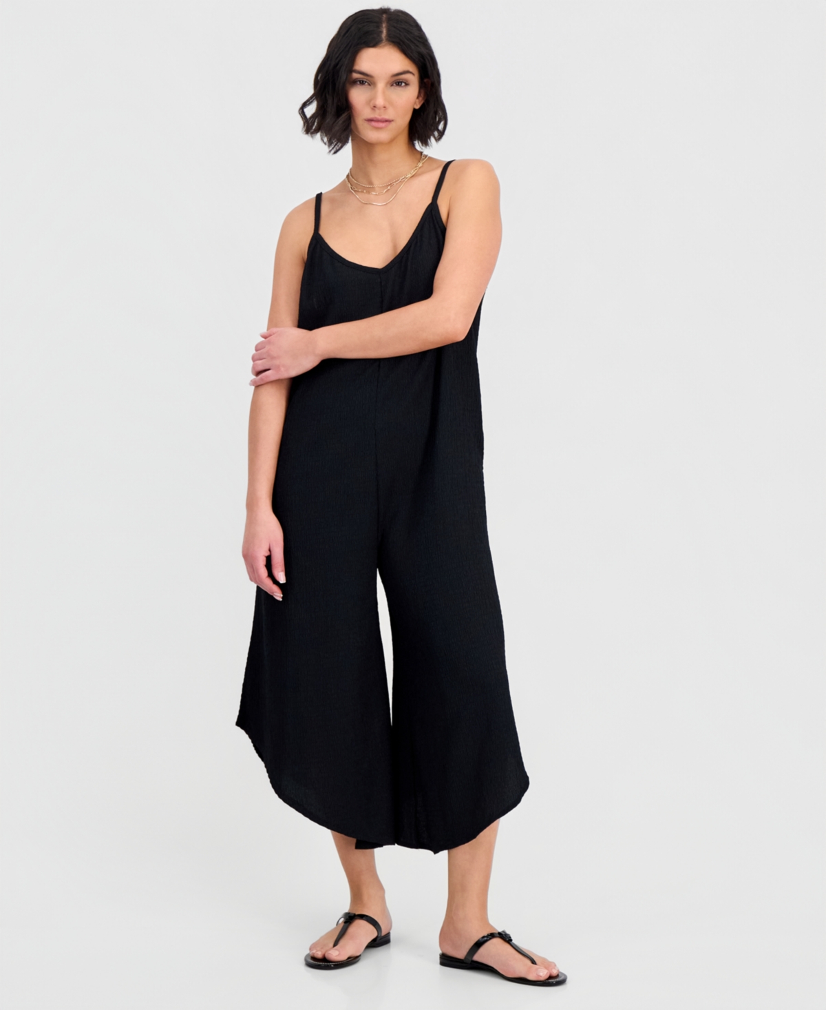 Click here for J Valdi Womens Flowy Printed Jumper Swimsuit - Bla... prices