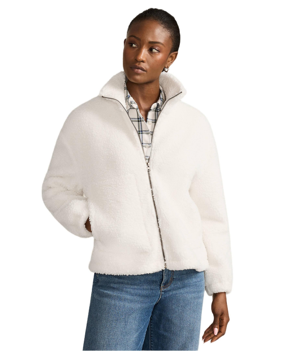 Click here for Lands End Womens Shearling Zip Front Fleece Jacket... prices