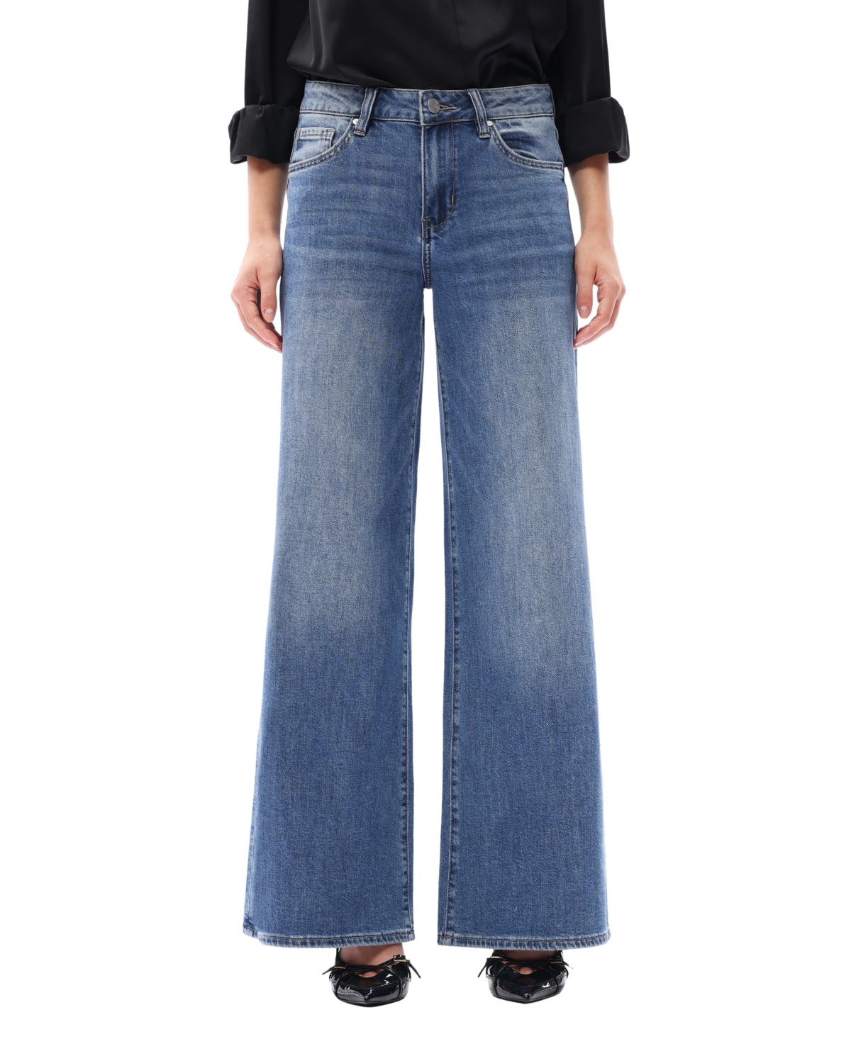 Click here for Bayeas Womens Mid-Rise Wide-Leg Regular-Fit Jeans... prices