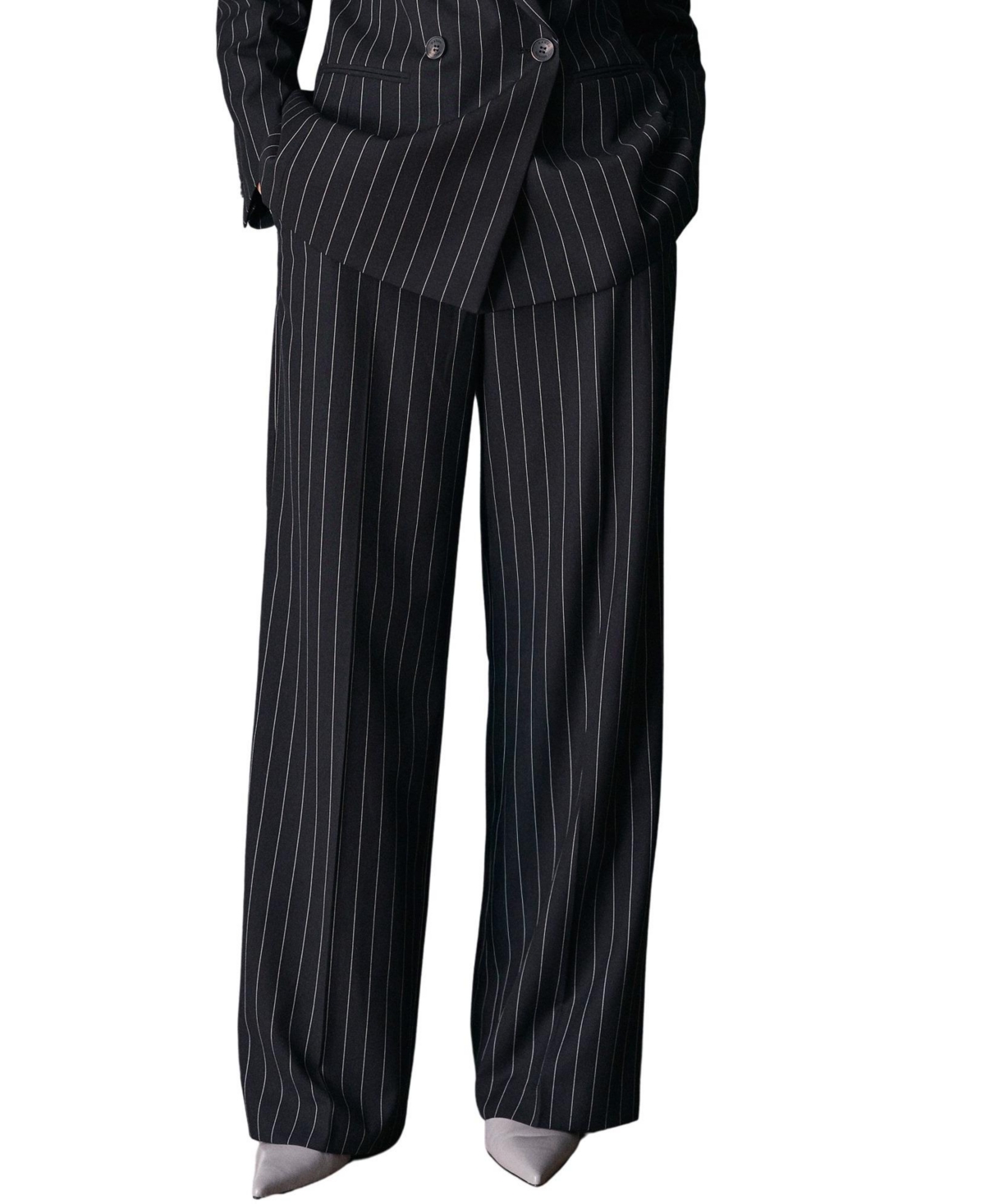 Click here for Karen Millen Womens Pinstripe Wide Leg Tailored Tr... prices