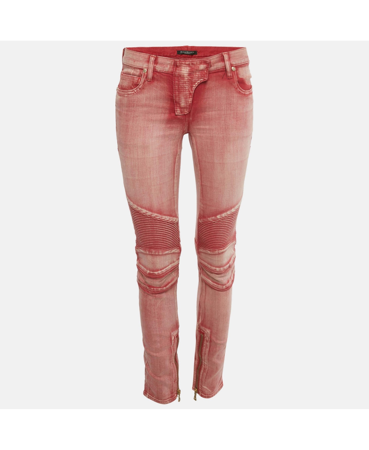 Click here for Pre-Owned Balmain Womens Red Washed Out Denim Skin... prices