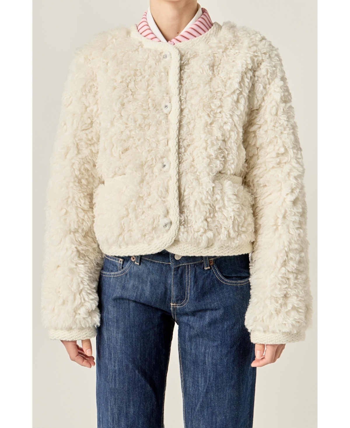 Click here for English Factory Womens Knit Trim Teddy Jacket - Of... prices