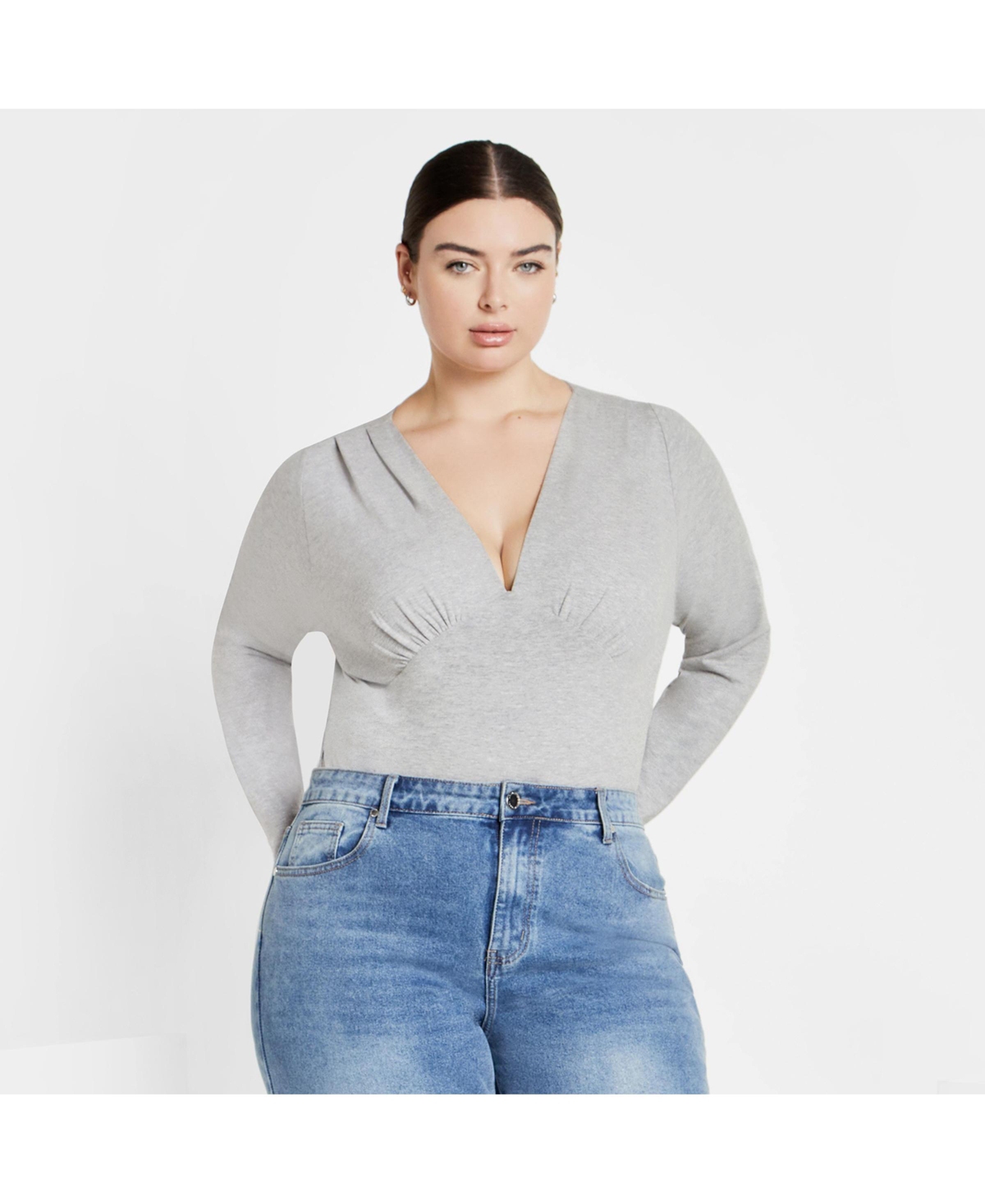 Click here for City Chic Womens Amelila Pleat Bodysuit - Grey mar... prices