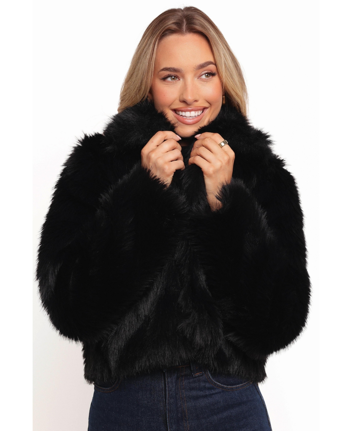 Click here for Petal and Pup Womens Bobbi Faux Fur Jacket - Black prices