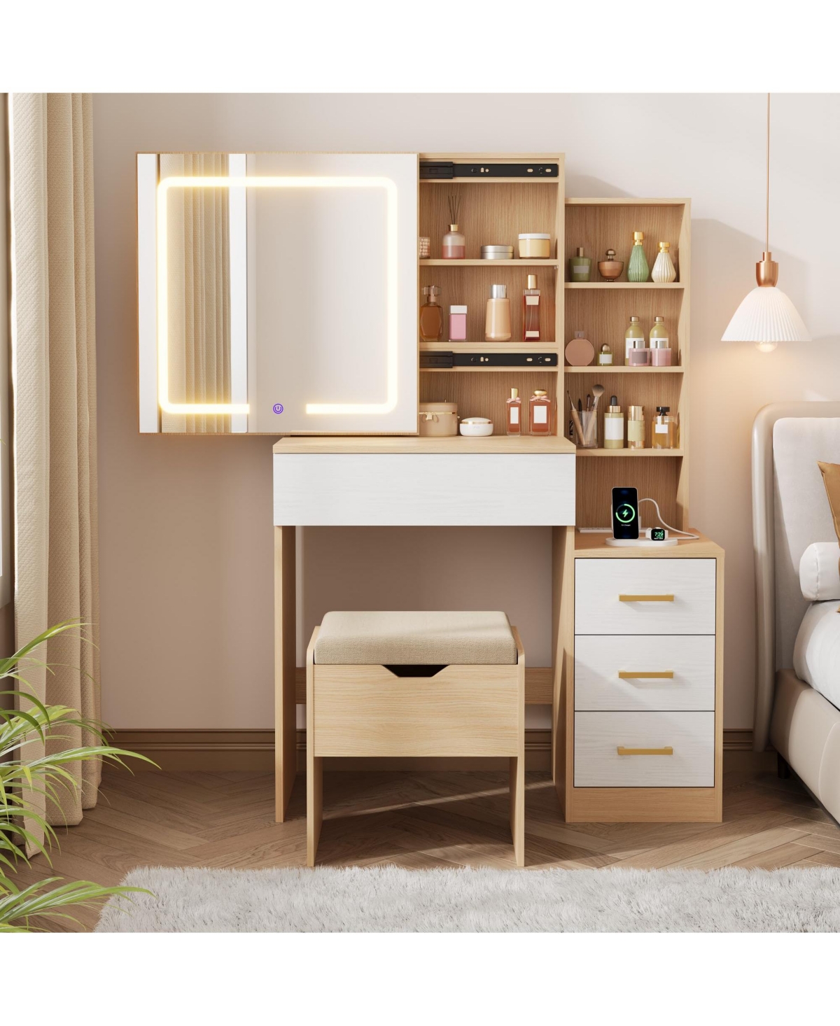 Click here for gaomon Vanity Desk with Sliding Mirror and Lights... prices