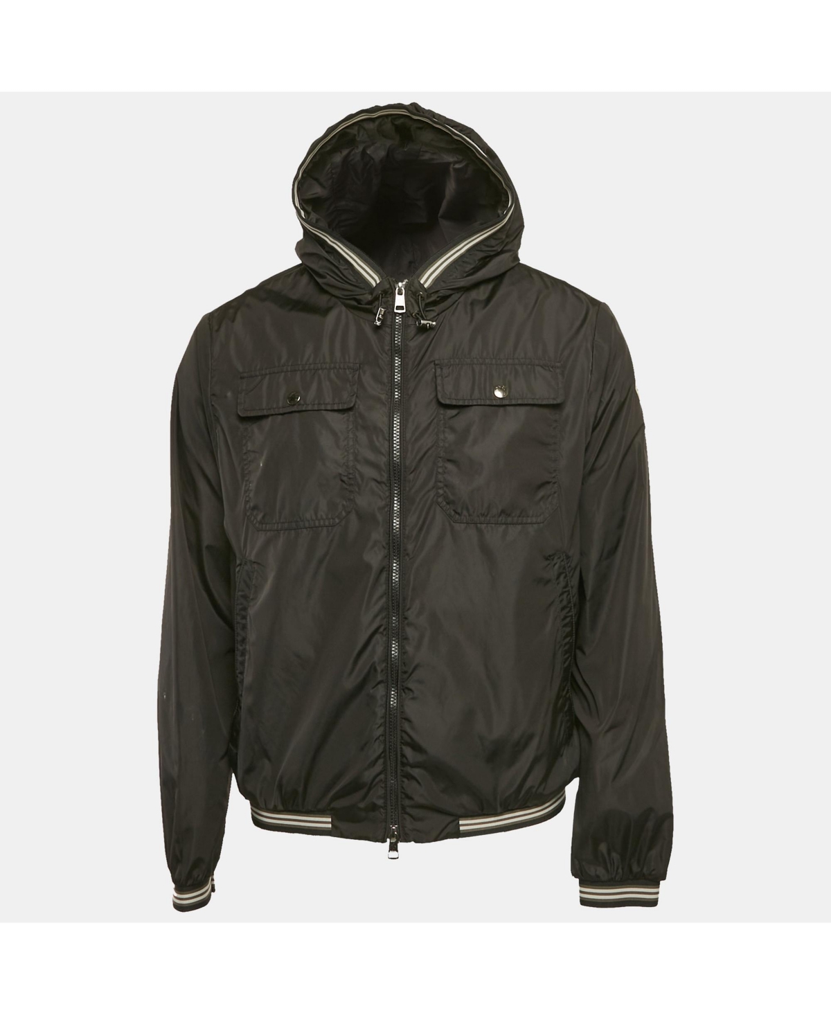 Click here for Pre-Owned Moncler Mens Black Nylon Hooded Zip-Up J... prices