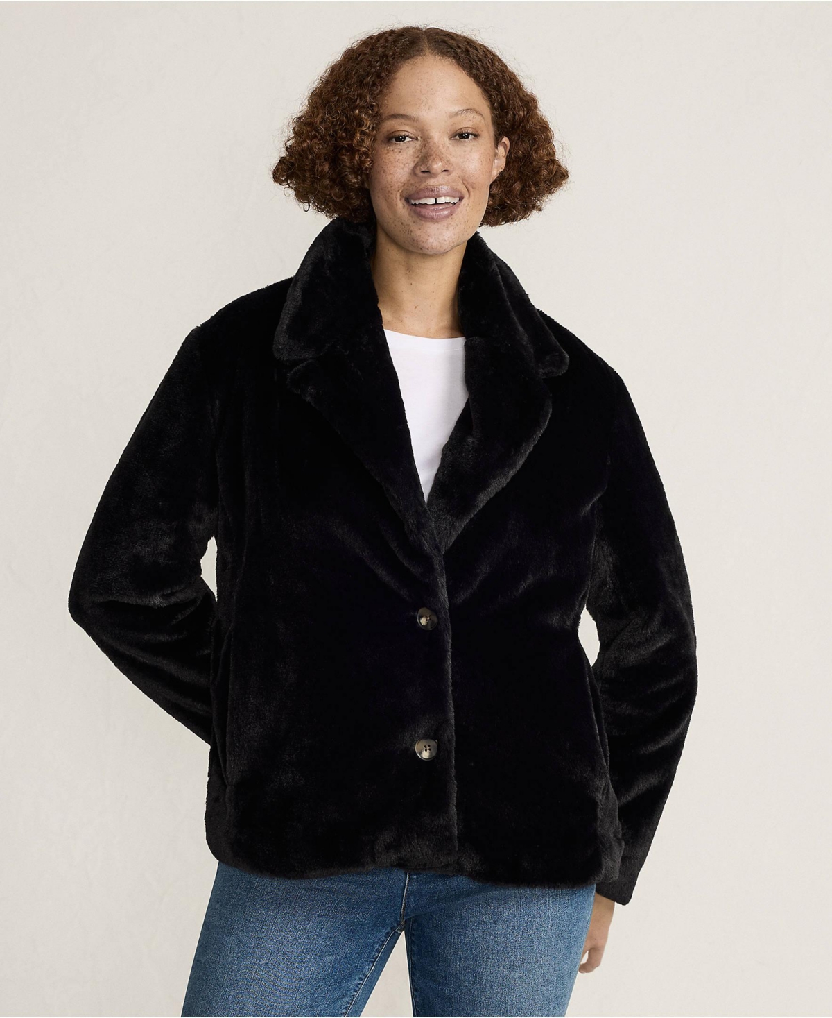 Click here for Lands End Womens Faux Fur Jacket - Black prices