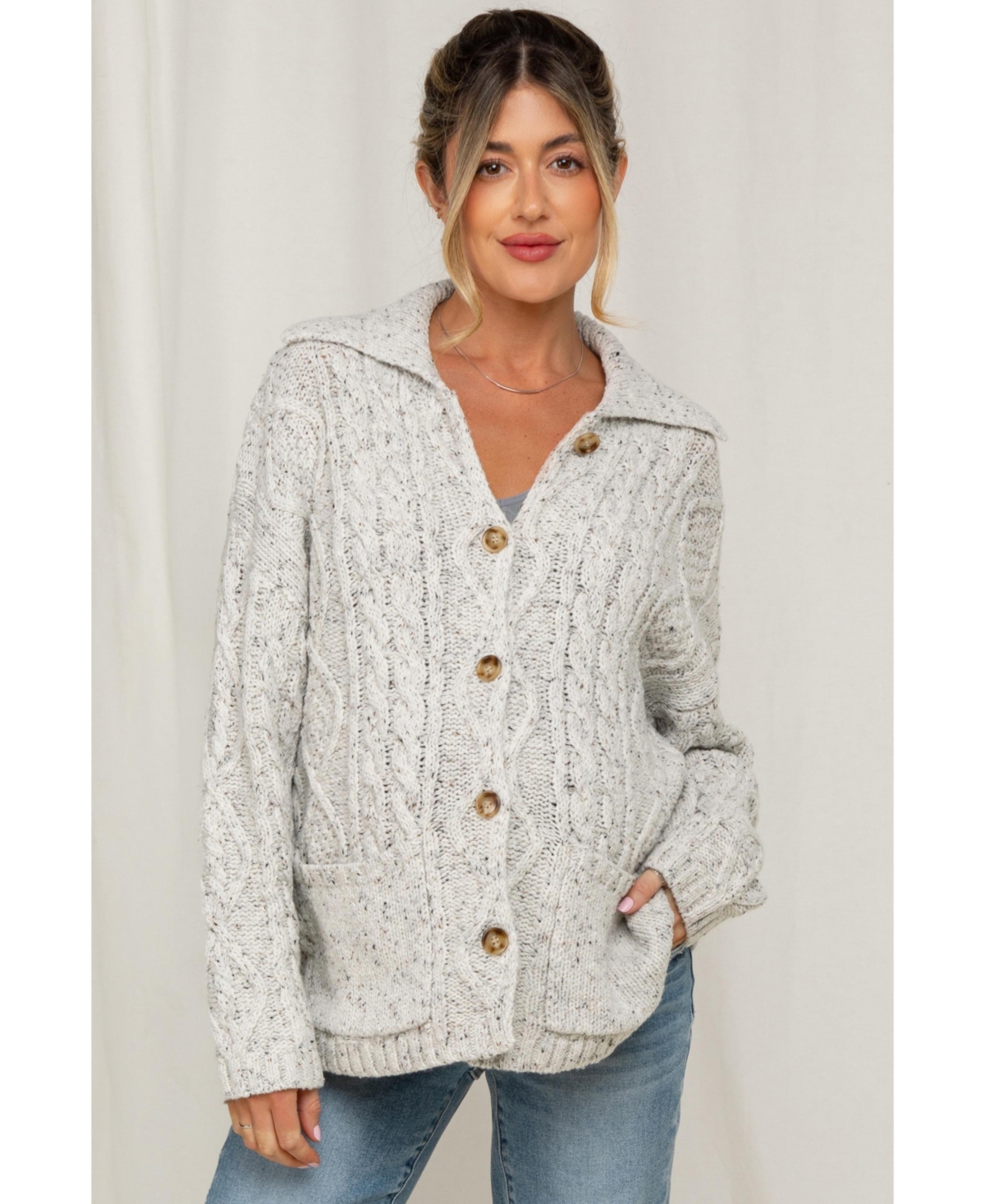 Click here for Pinkblush Maternity Cable Knit Collared Button-Up... prices