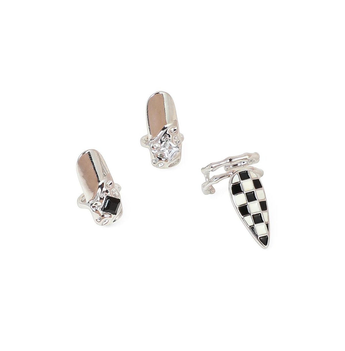 Click here for Womens The Bijou-Checks Nail Rings - Metallic Silv... prices