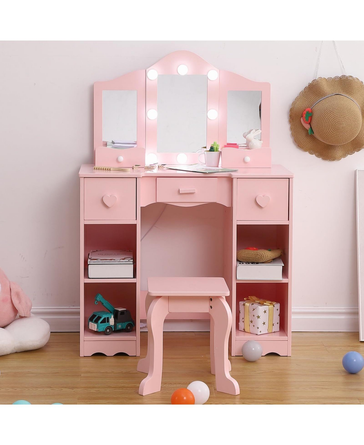 Click here for Gaomon 2-in-1 Wooden Kids Vanity Set Tri-Fold Mirr... prices