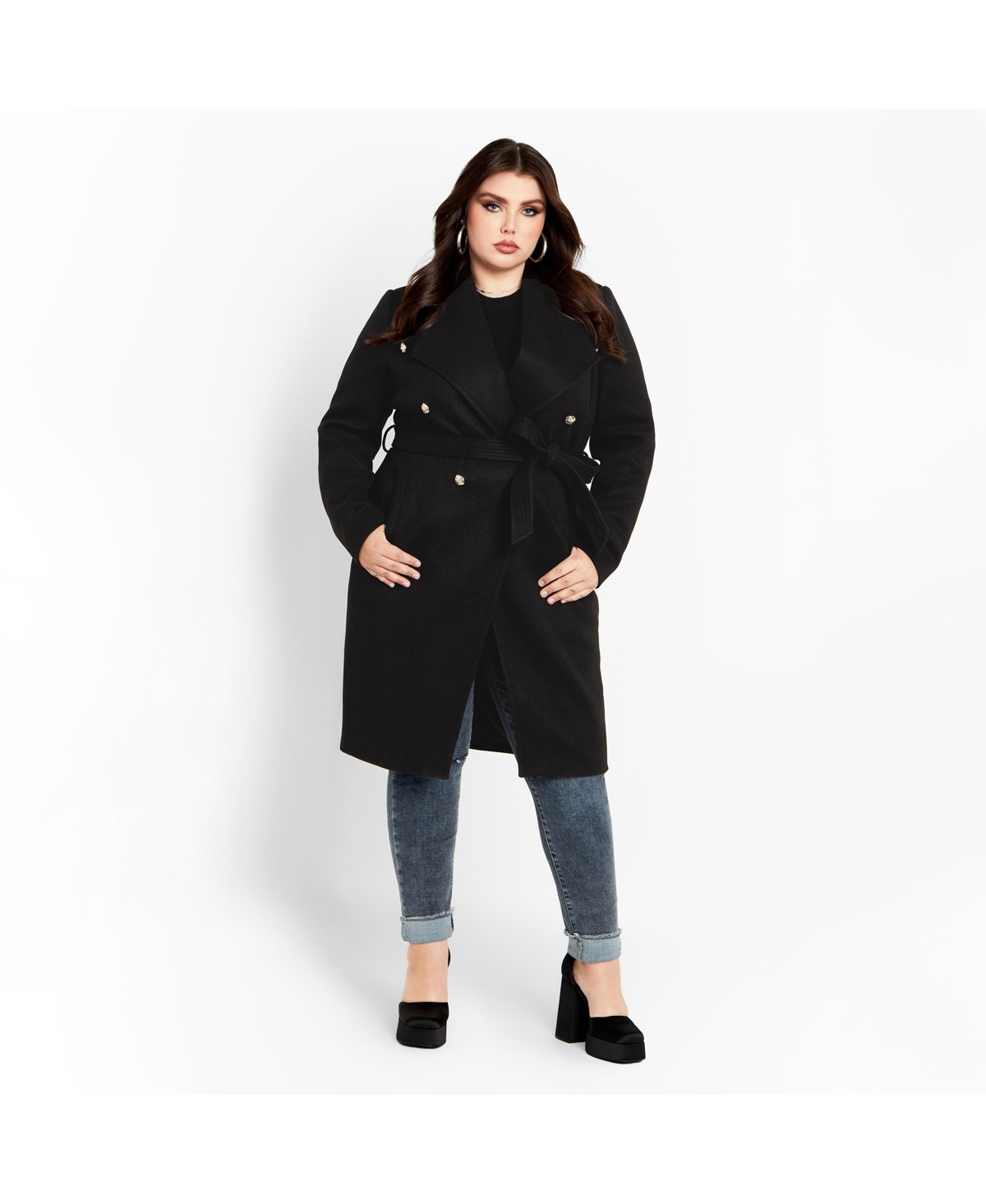 Click here for City Chic Plus Size Sassy Military Coat - Black prices
