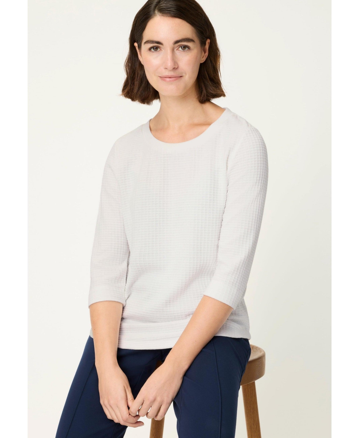 Click here for Olsen Womens Waffle Knit T-Shirt - Off white prices