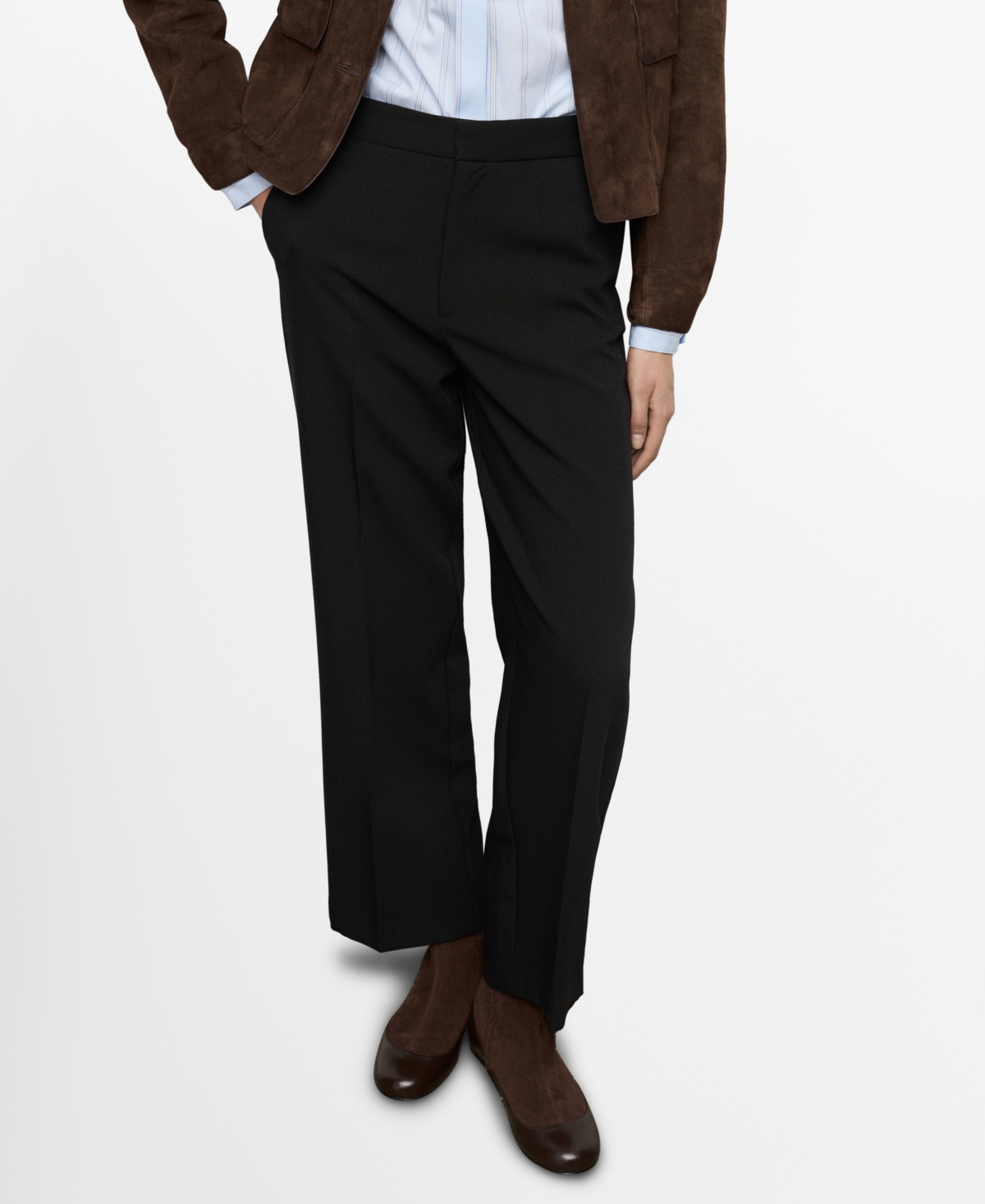 Click here for Mango Womens High-Waist Straight Pants - Black prices