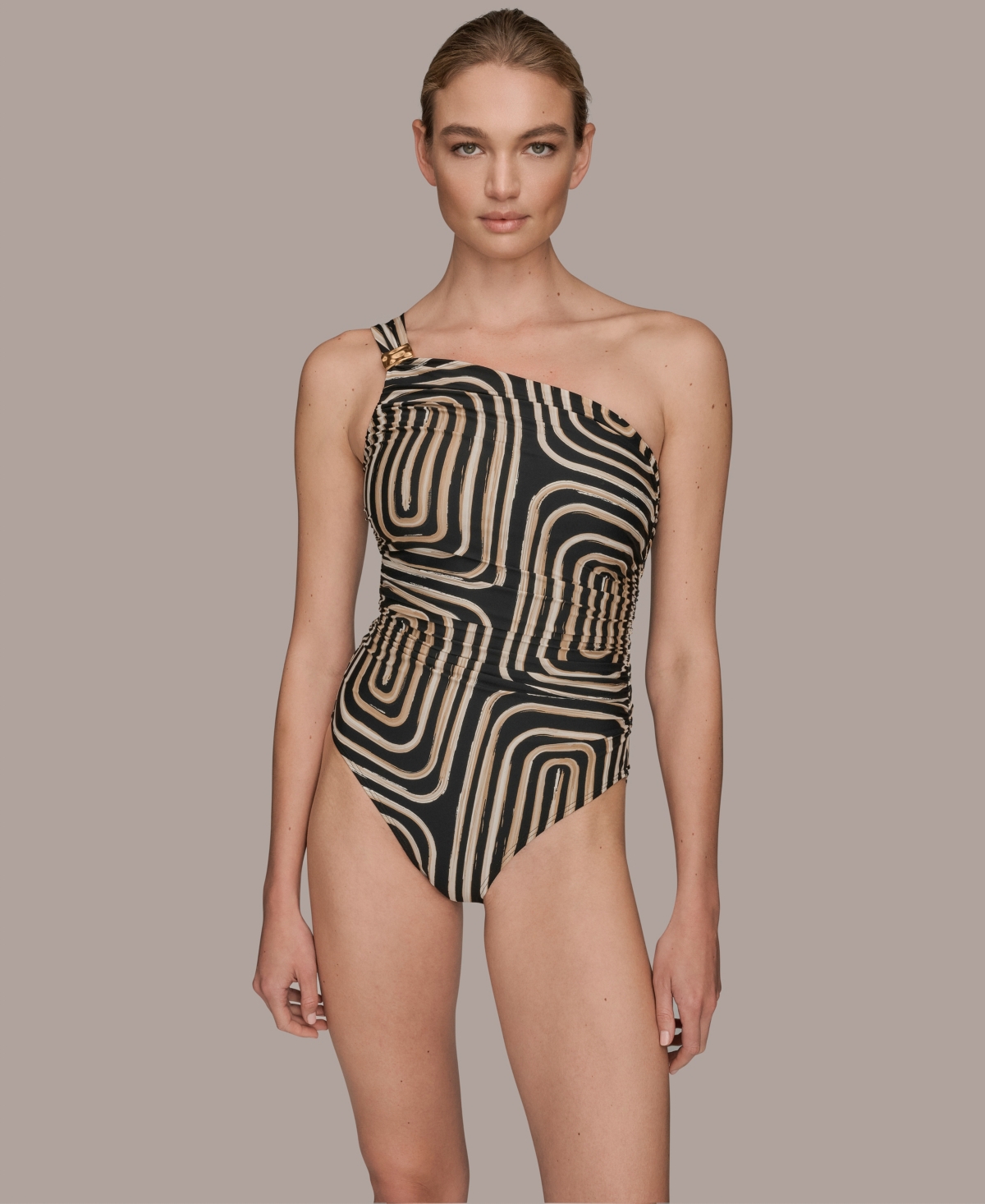 Click here for Donna Karan Womens Printed One-Shoulder Swimsuit -... prices