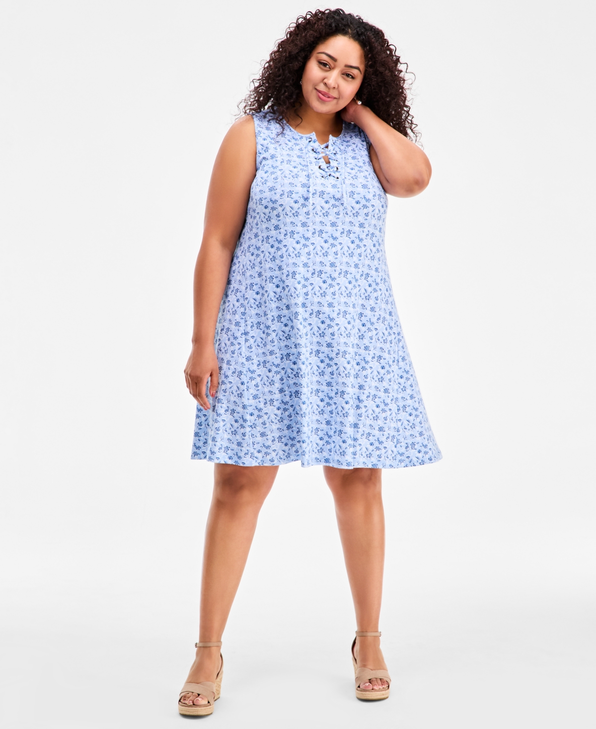 Click here for Style & Co Plus Size Floral-Print Lace-Up Dress  M... prices