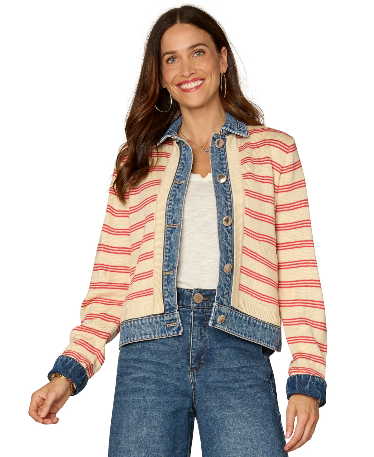 Click here for Democracy Petite Mixed Media Button-Down Jacket -... prices