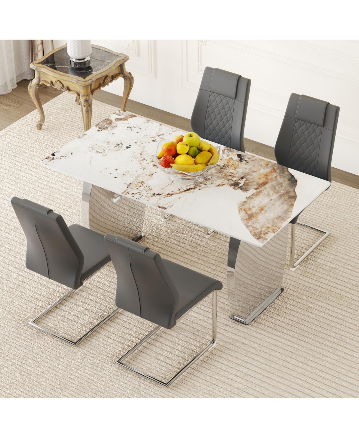 Click here for Streamdale Pandora Sintered Stone Dining Set 4 Dar... prices