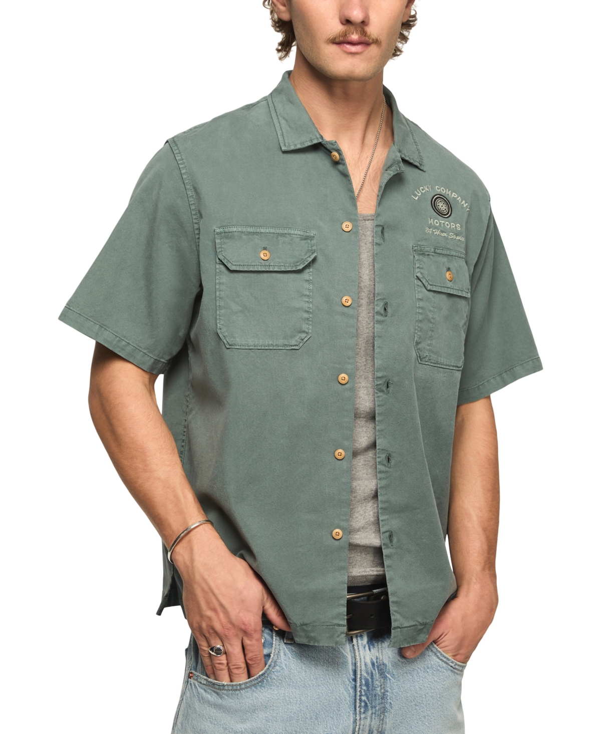 Click here for Lucky Brand Mens Panther Moto Button-Front Shirt -... prices