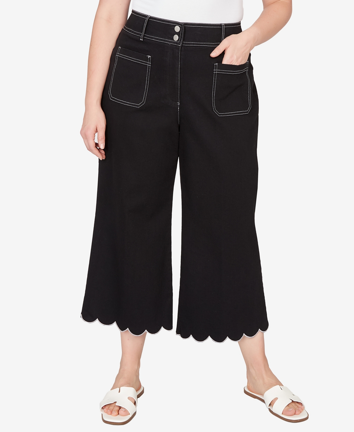 Click here for Ruby Rd. Plus Size Scallop Hem Contrast Stitch Ank... prices