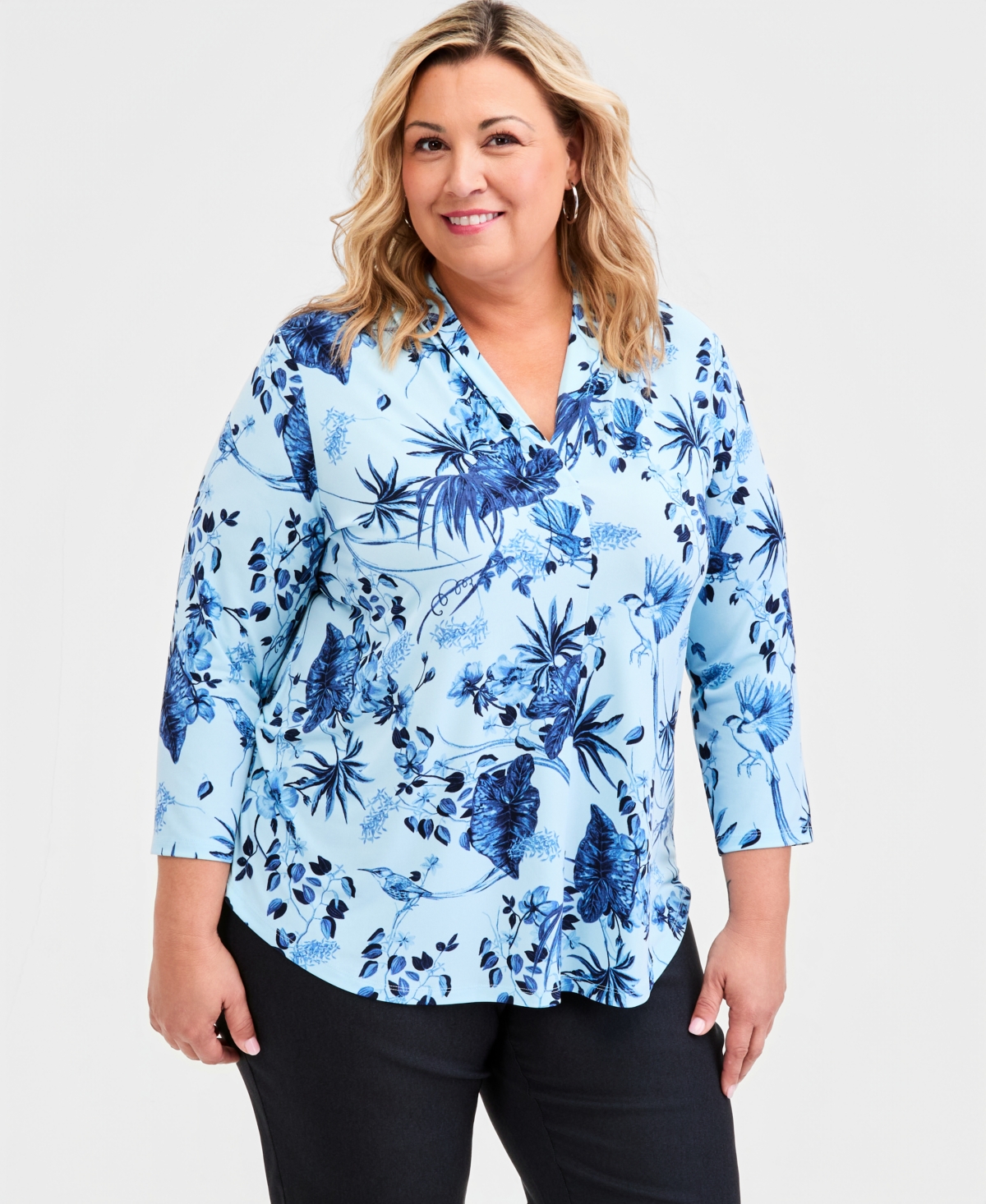 Click here for Jm Collection Plus Size Printed 3/4-Sleeve Top  Ma... prices