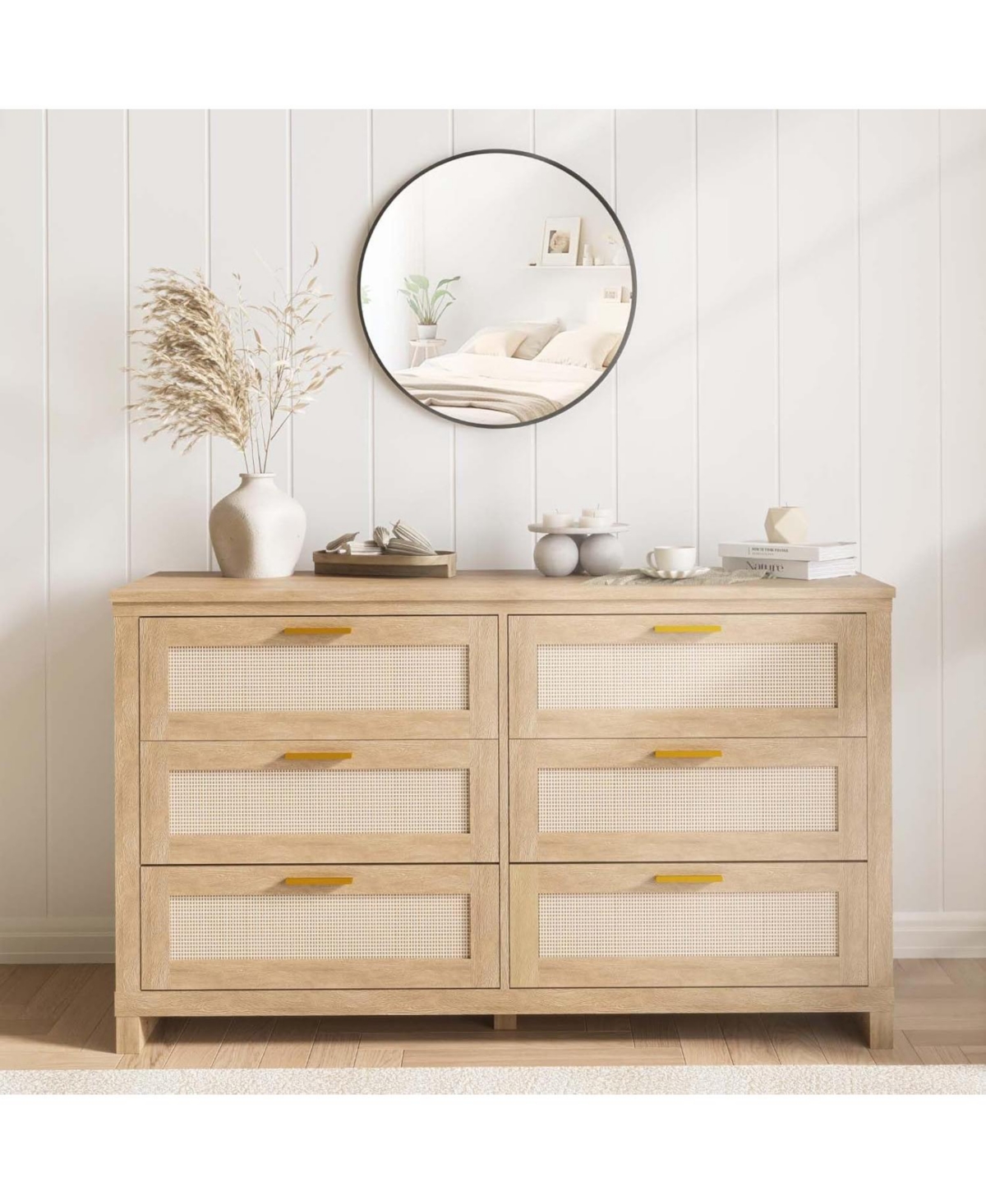 Click here for gaomon 6 Drawer Rattan and Wooden Dresser for Bedr... prices