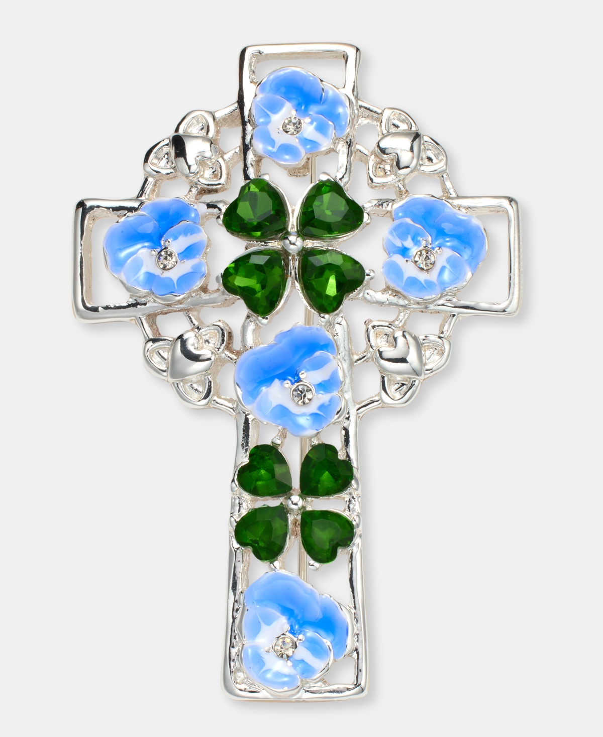 Click here for Anne Klein Crystal & Stone Floral Cross Pin - Blue prices