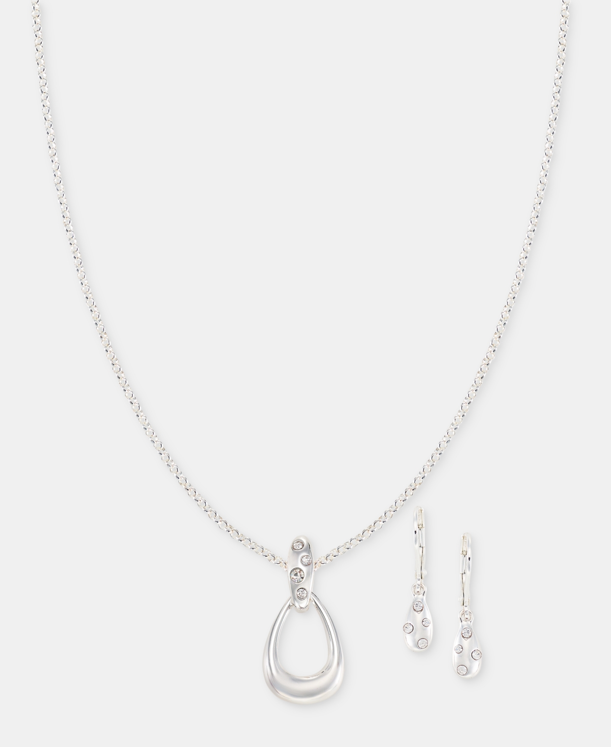 Click here for Anne Klein Crystal Open Pendant Necklace & Drop Ea... prices