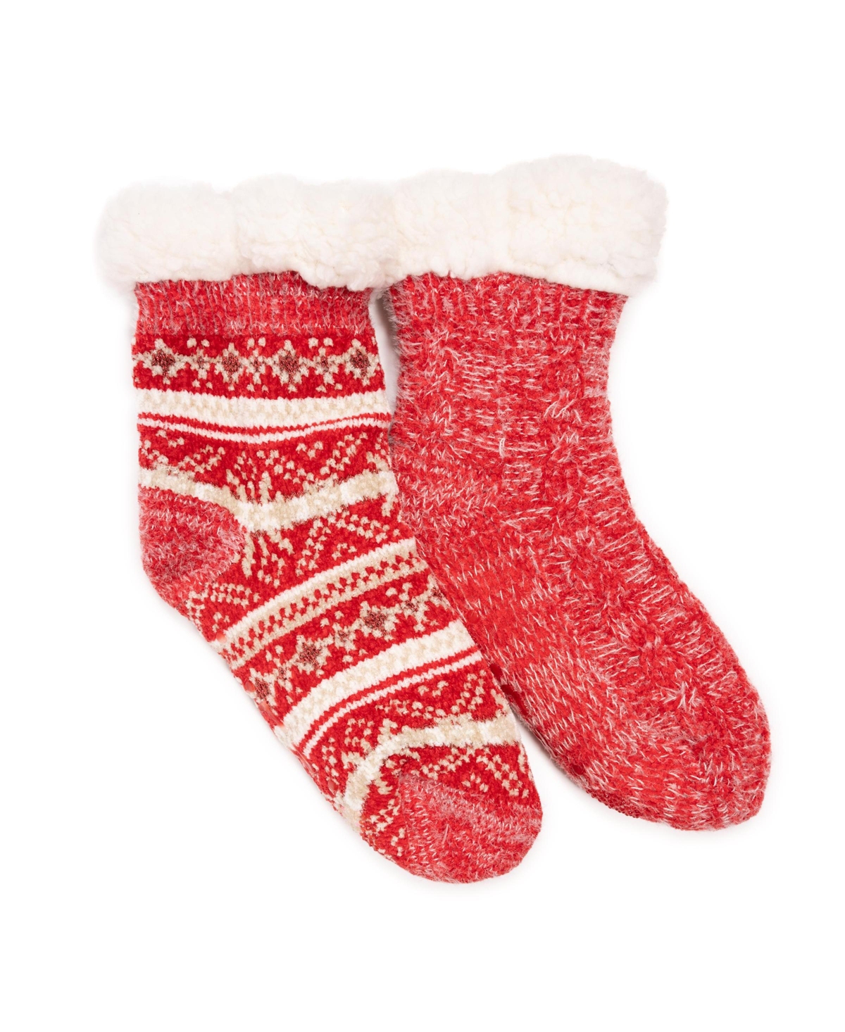 Click here for Muk Luks Womens 2 Pack Chenille Cabin Sock - Red prices