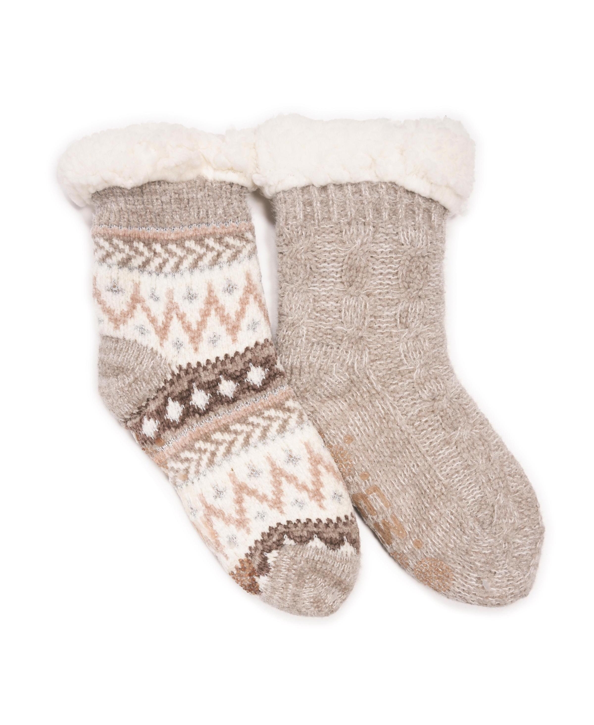 Click here for Muk Luks Womens 2 Pack Chenille Cabin Sock - Grey prices