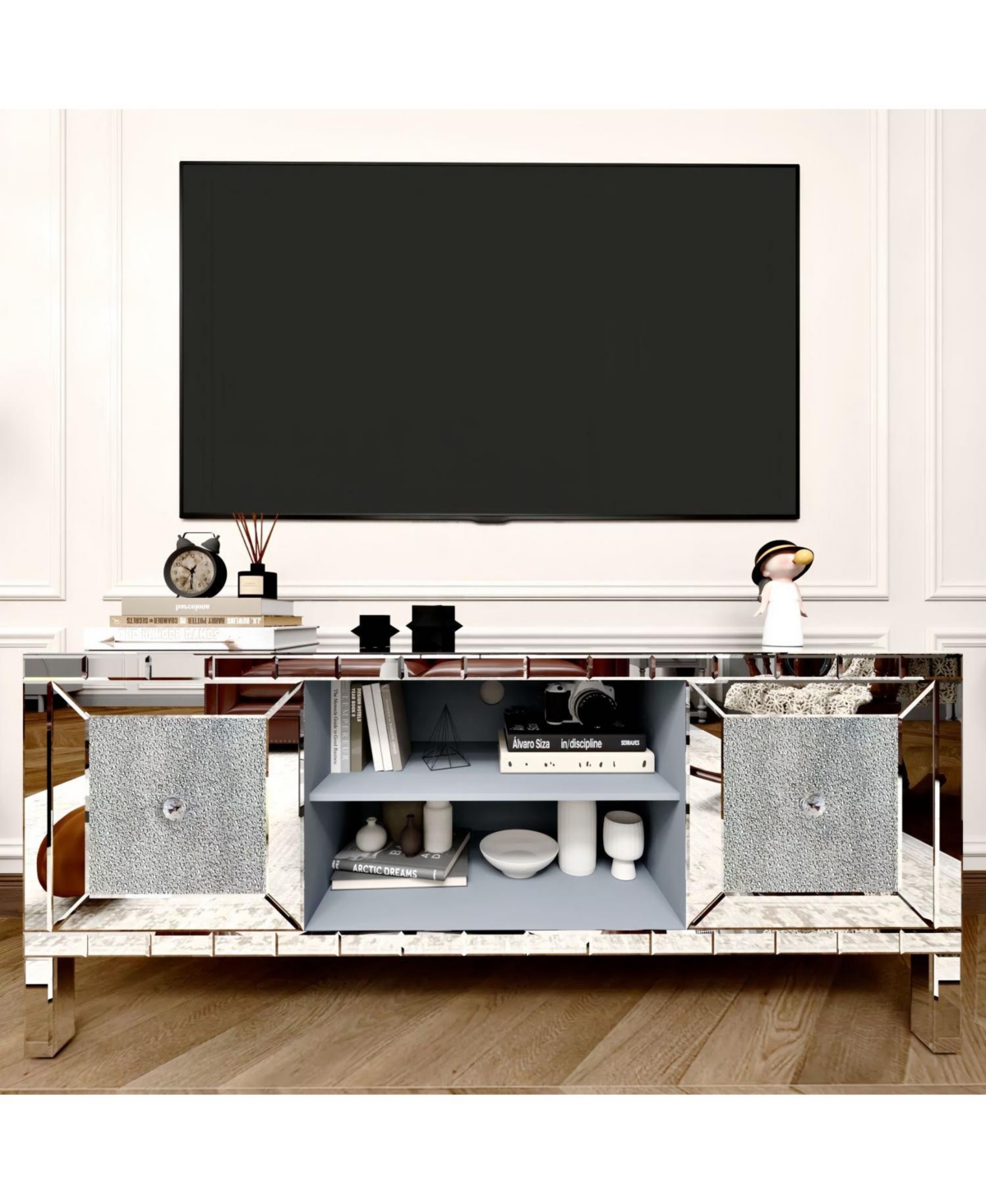 Click here for Streamdale Furniture Mirrored Tv Stand - Crushed D... prices