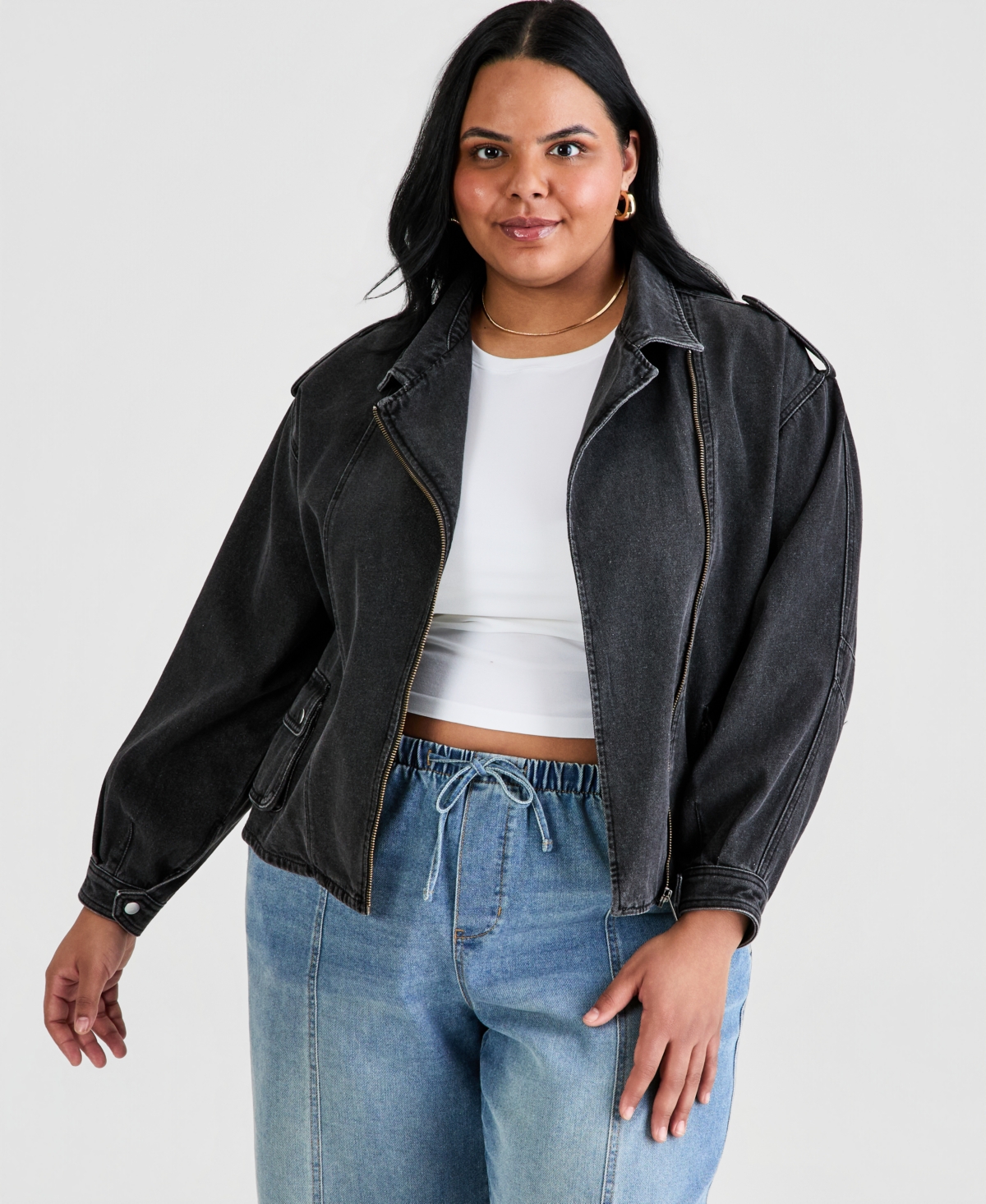 Click here for And Now This Trendy Plus Size Denim Moto Jacket  M... prices