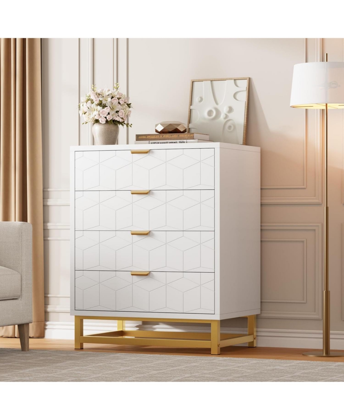Click here for Gaomon Modern 4-Drawer Dresser with Gold Metal Leg... prices