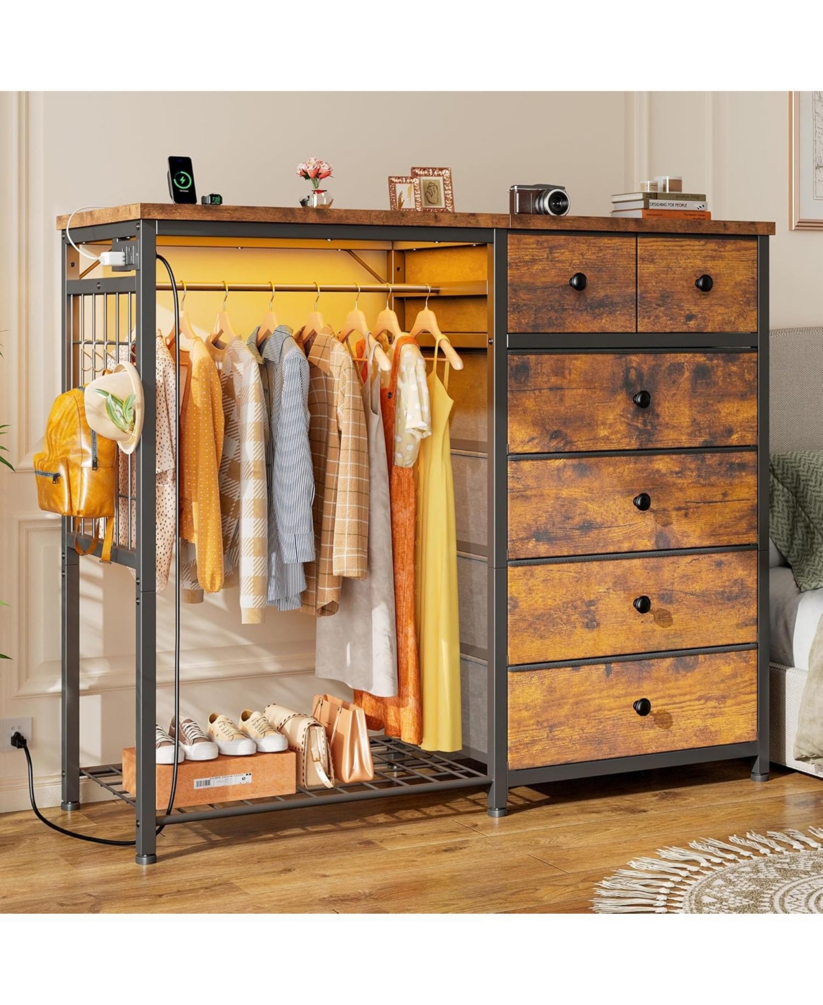 Click here for Lovmor 49 Dresser with Hanging Rack6 Fabric Drawer... prices